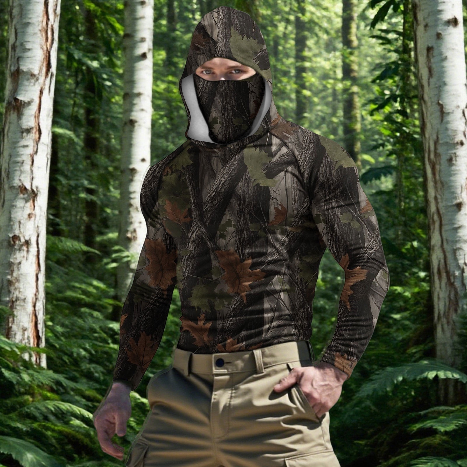 Big and Tall Tops for Men with Face Mask Sun Protection Camo Print Long ...