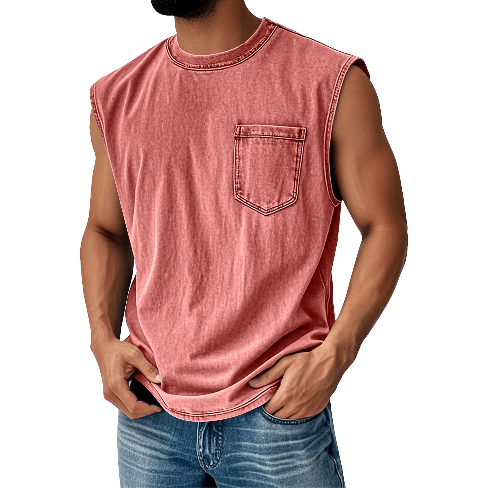 Big and Tank Tops for Men Vintage Denim Henley Shirts Casual Button Up ...