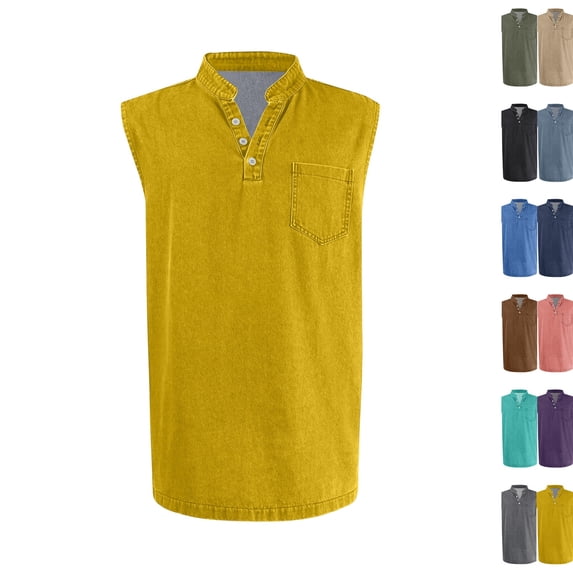 Big and Tank Tops for Men Vintage Denim Henley Shirts Casual Button Up ...