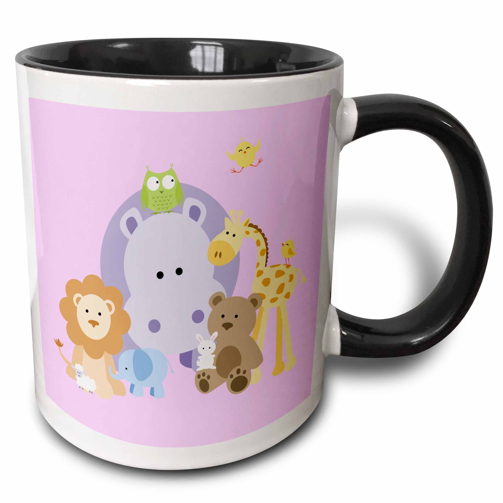 Big family of cute zoo animals on a pink background 15oz Two-Tone Black ...