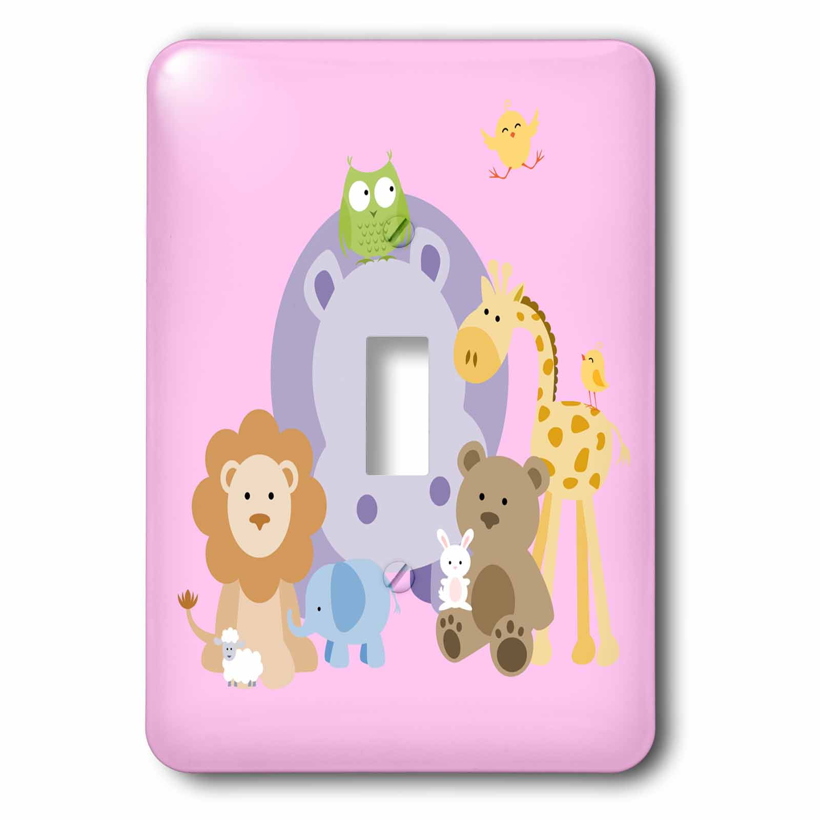 Big family of cute zoo animals on a pink background single toggle ...