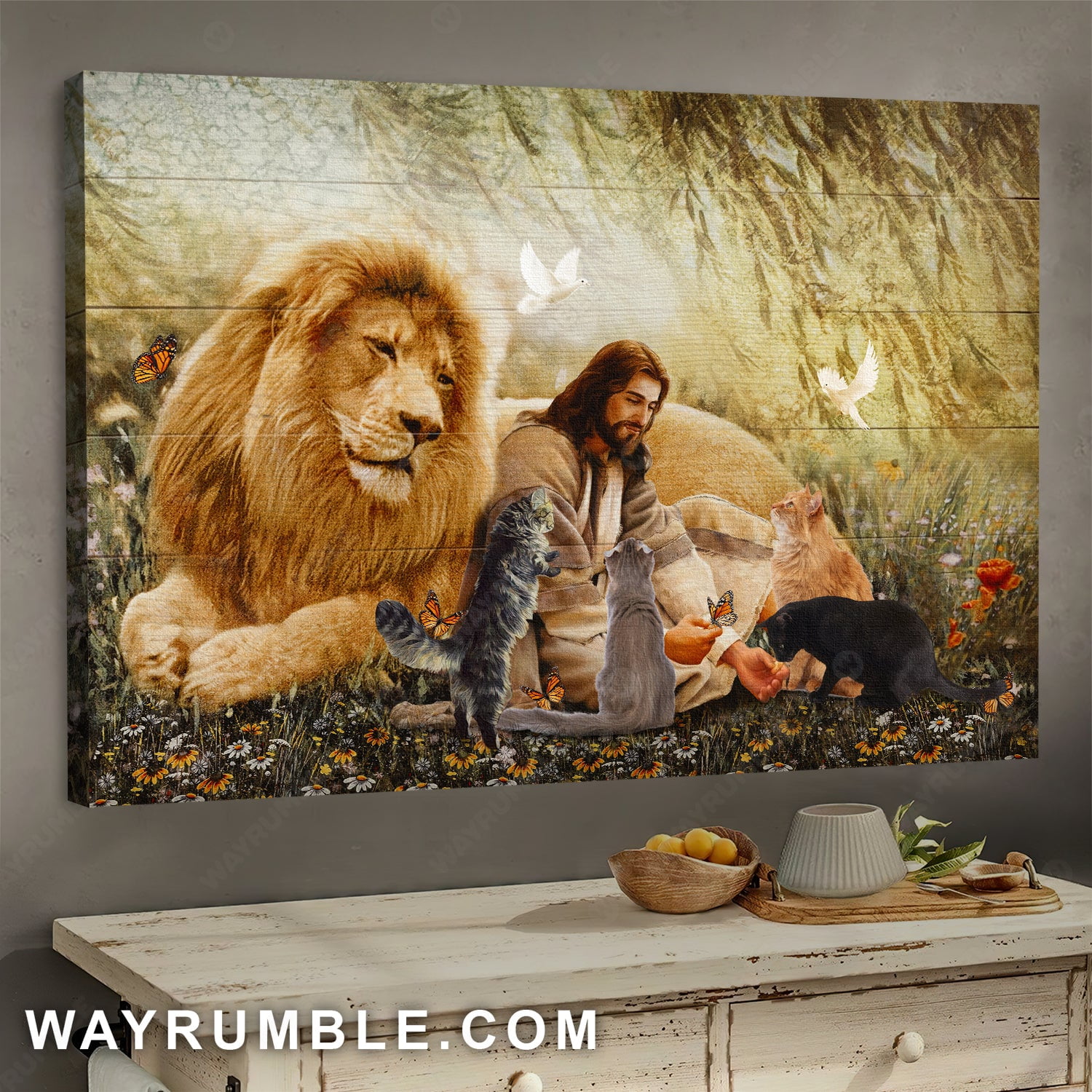 Big lion, Jesus with animal, Beautiful cat painting, Daisy field ...