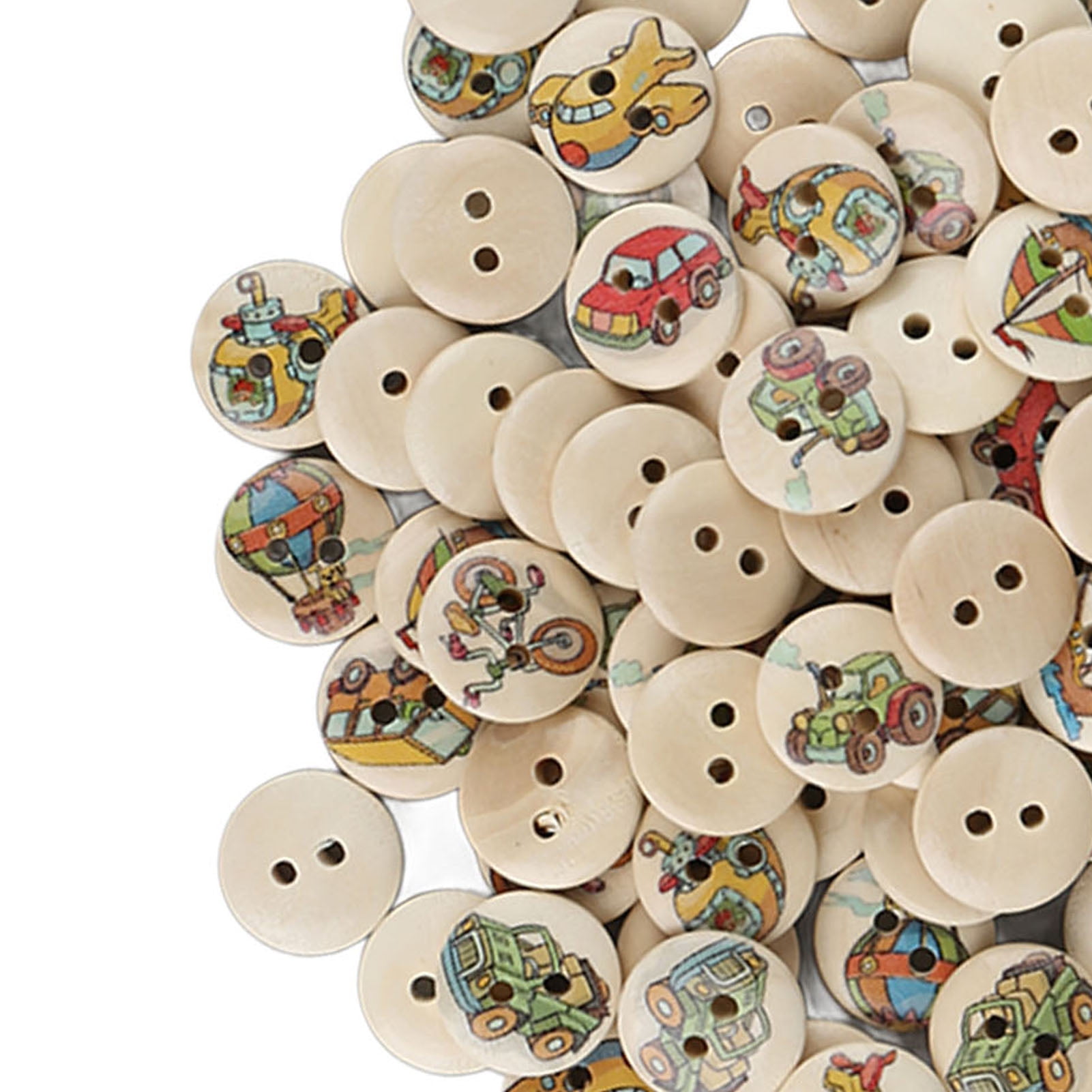 Big sale 100pcs Mixed Printing Wooden Buttons 2 Holes Round Decorative ...