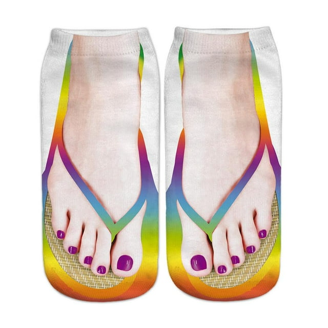 VOPPV 3D Pattern Flip Flop Socks,Funny Crazy Ankle Socks, Fun Novelty ...