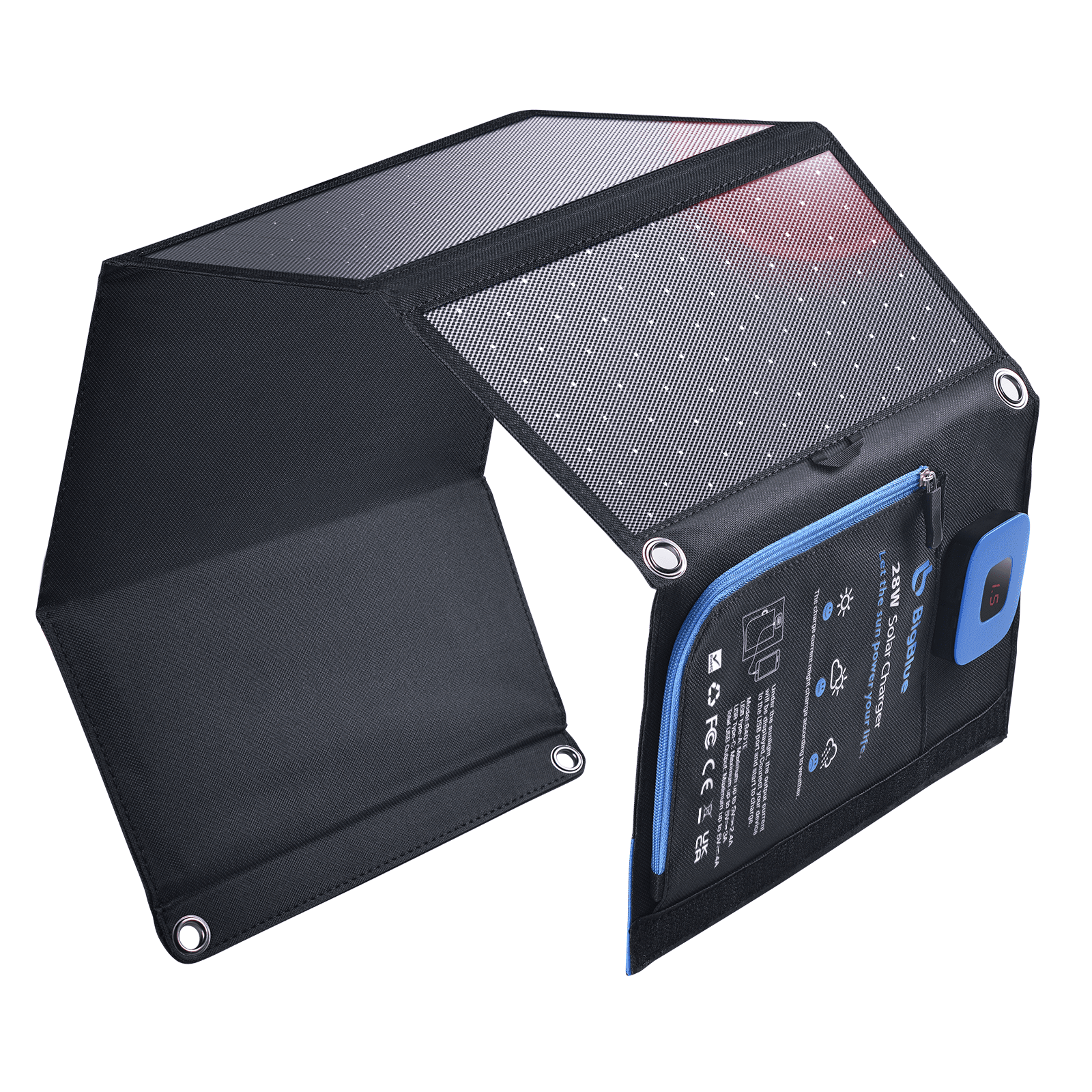 BigBlue 28W Portable and Foldable Solar Panel Charger, Dual USB Port ...
