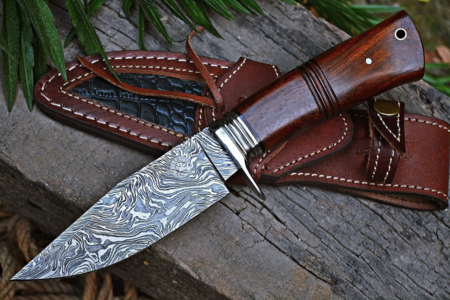 BigCat Cougar Hunter Damascus Buck Knife - 4.8" EDC Hunting Knife with ...
