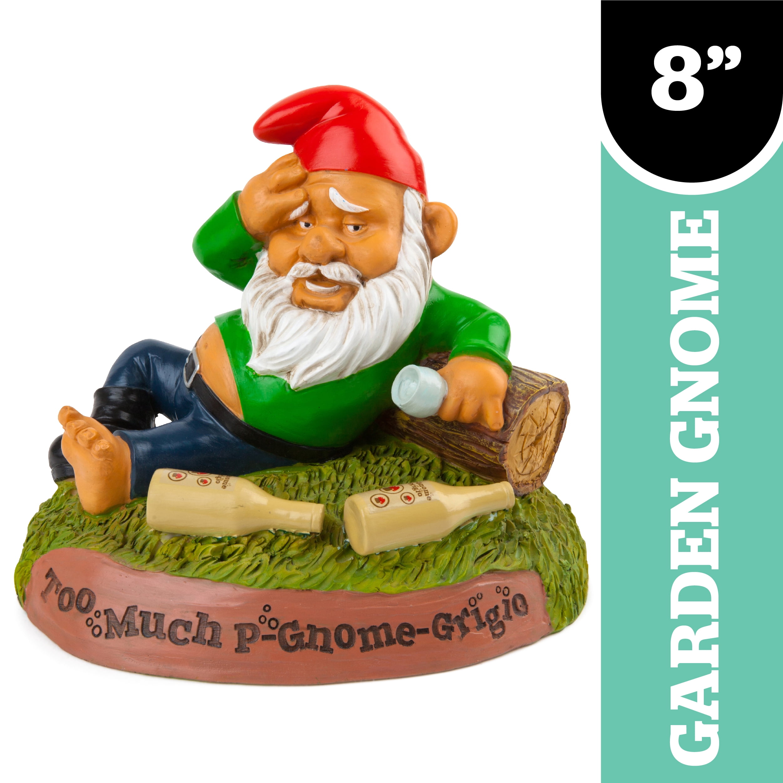 BigMouth Inc Hungover Garden Gnome, Too Much P-Gnome Grigio Saying ...