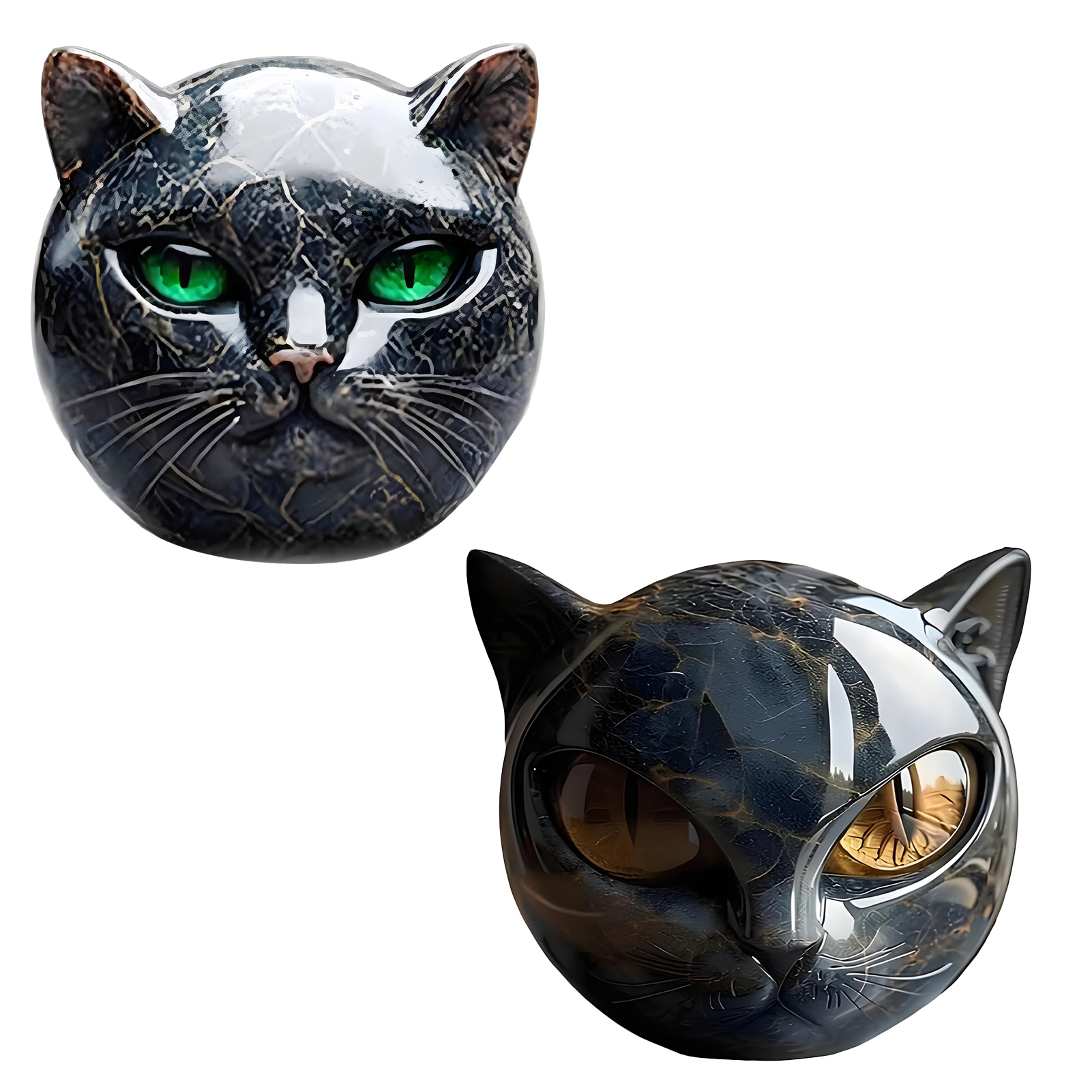 BigTiny 1/2Pcs Black Cat Stone Sculpture Carved Healing Stone Cat Head ...