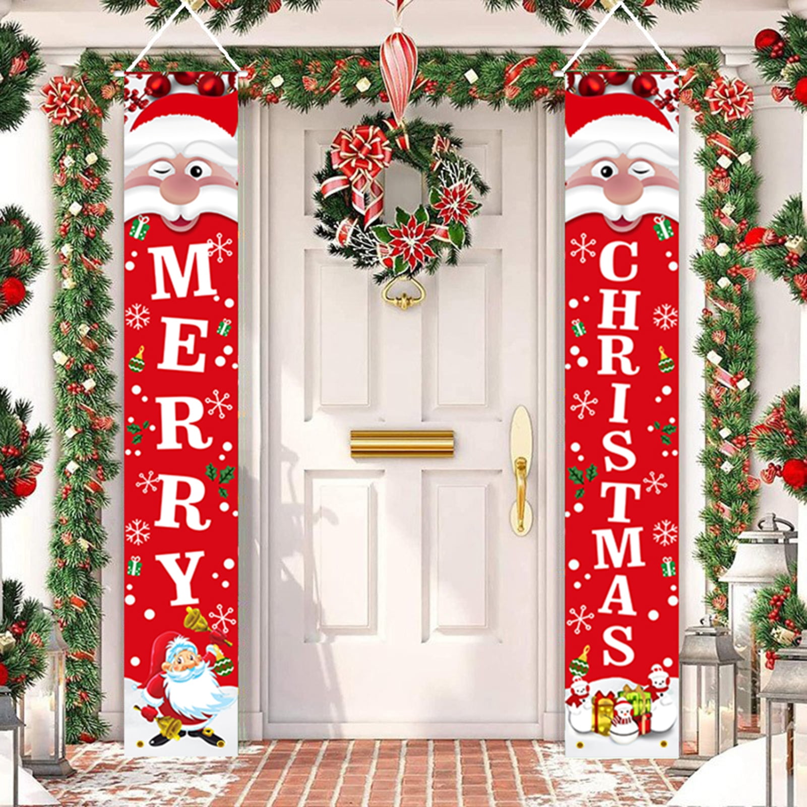 BigTiny 1 Pair Christmas Couplets Easy to Hang Santa Claus Porch Sign ...
