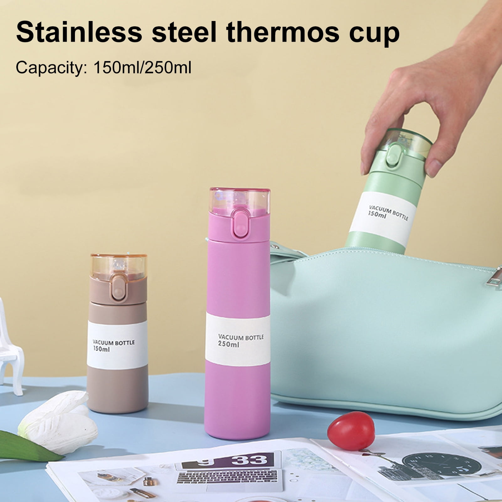 BigTiny 150/250ml Insulated Cup Leak-proof One-button Opening Silicone ...