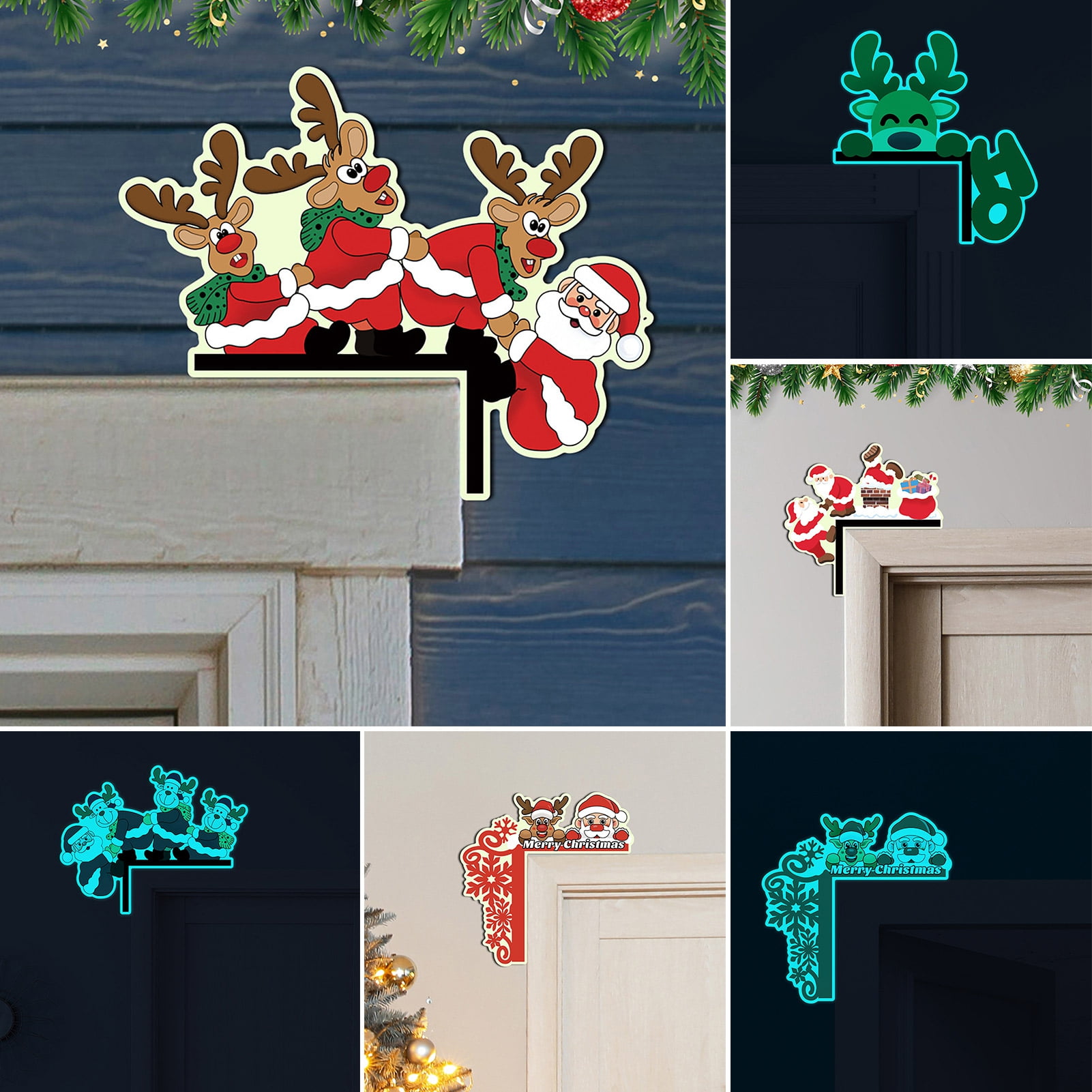 BigTiny 2 Pcs Door Corner Decorations Glow-in-the-Dark Santa Claus ...