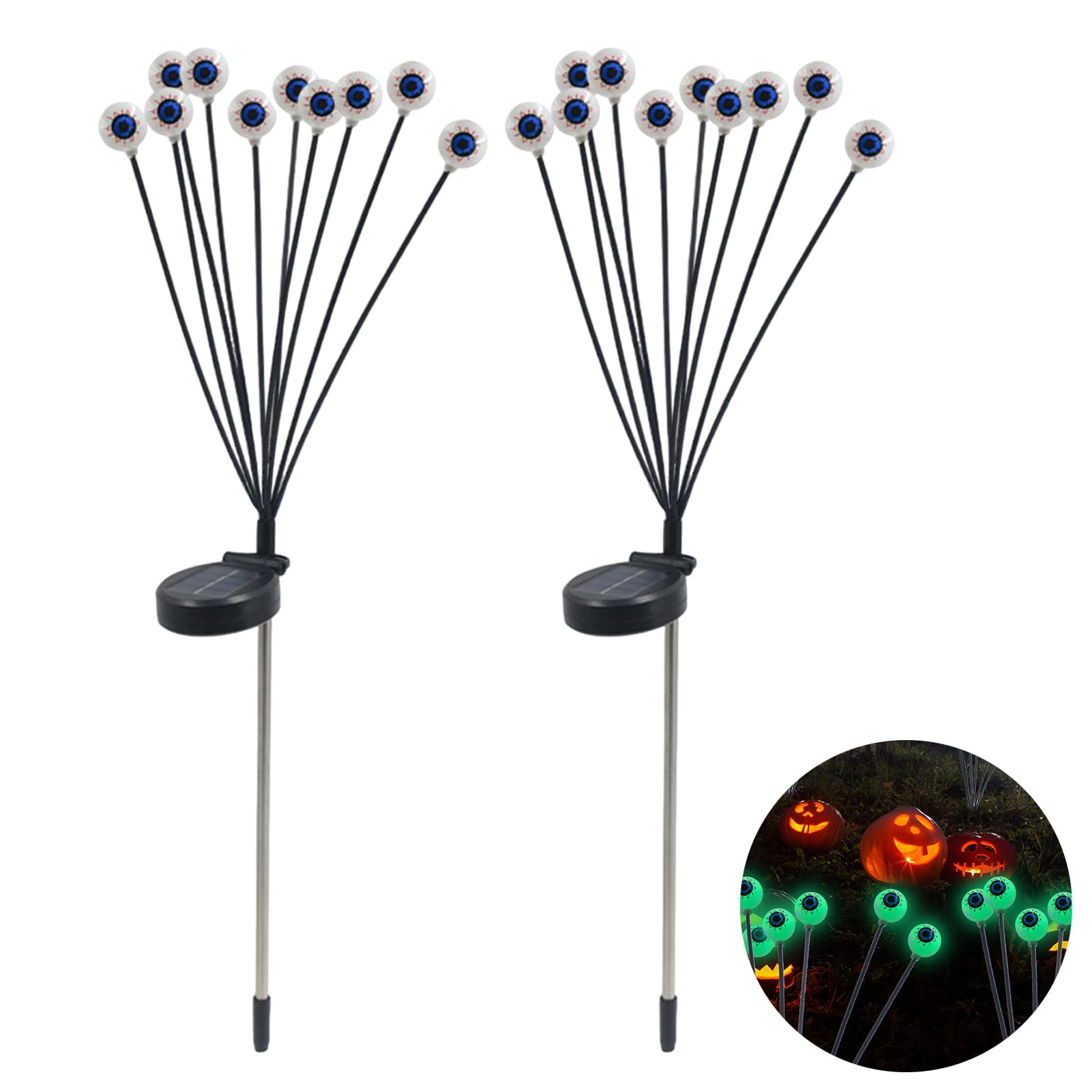 BigTiny 2Pcs LED Solar Scary Eyeball Swaying Lights Realistic 3D Design ...