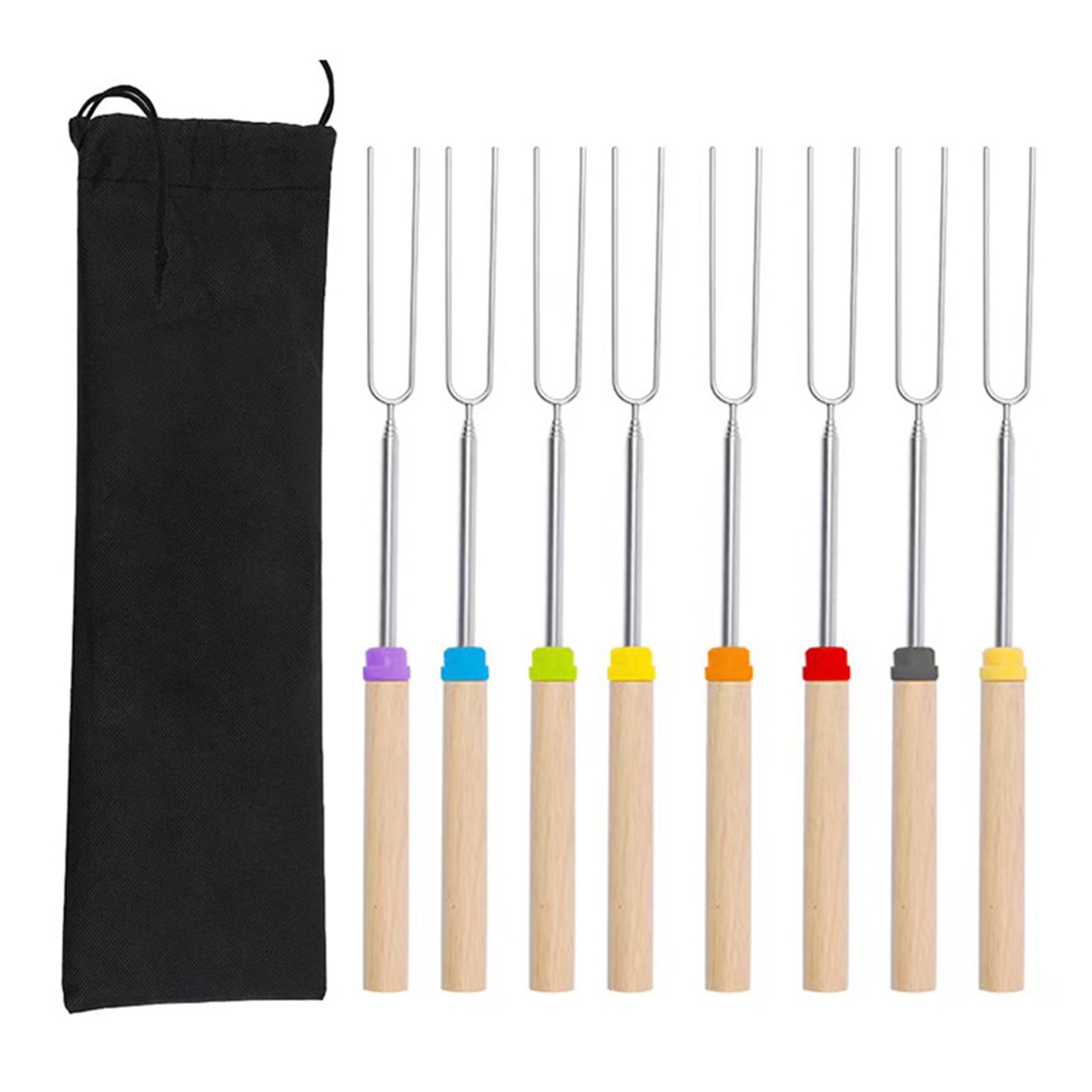 BigTiny 8Pcs Telescopic Barbecue Fork Stainless Steel U-shaped Double ...