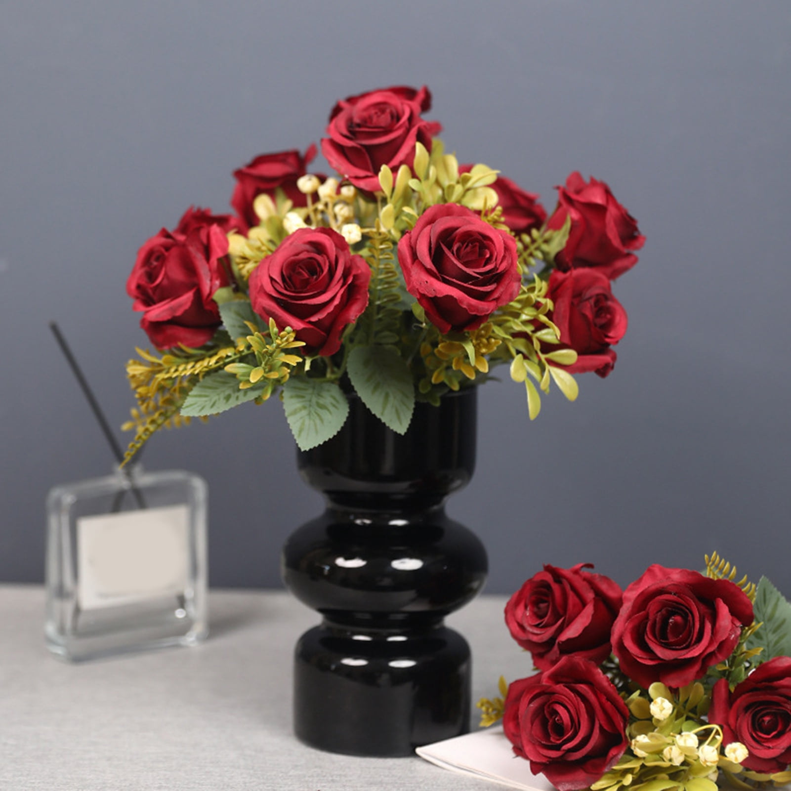 BigTiny Artificial Flowers 7 Heads of Small Roses Realistic No ...