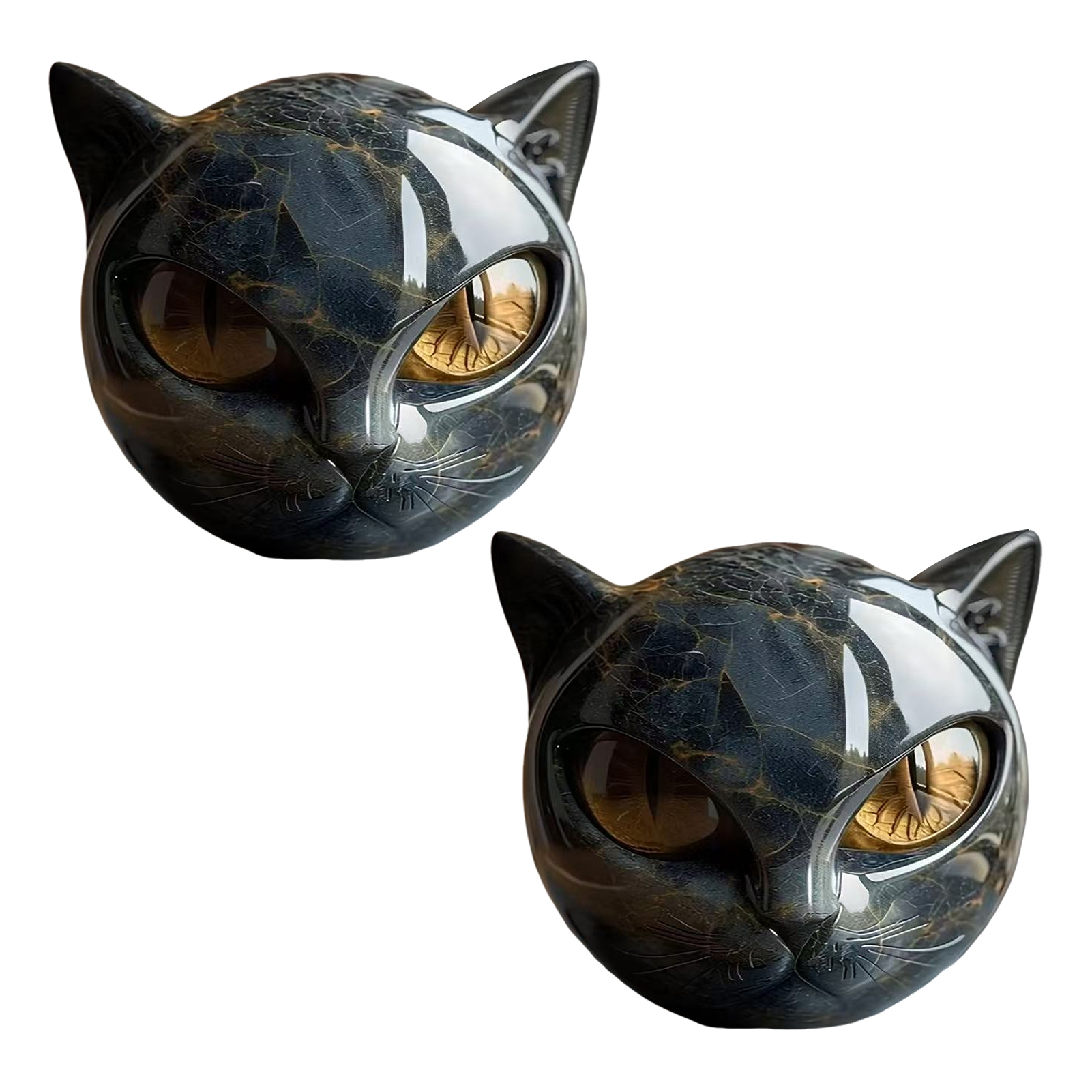 BigTiny Black Cat Stone Figurine Resin Cat Head Healing Stone Marble ...