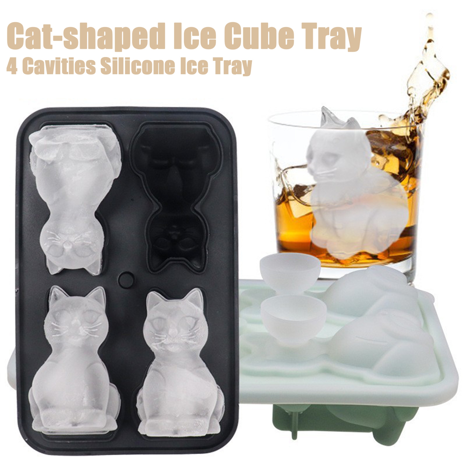 BigTiny Cat Silicone Ice Cube Tray 4 Cavities Food Grade Easy Release ...