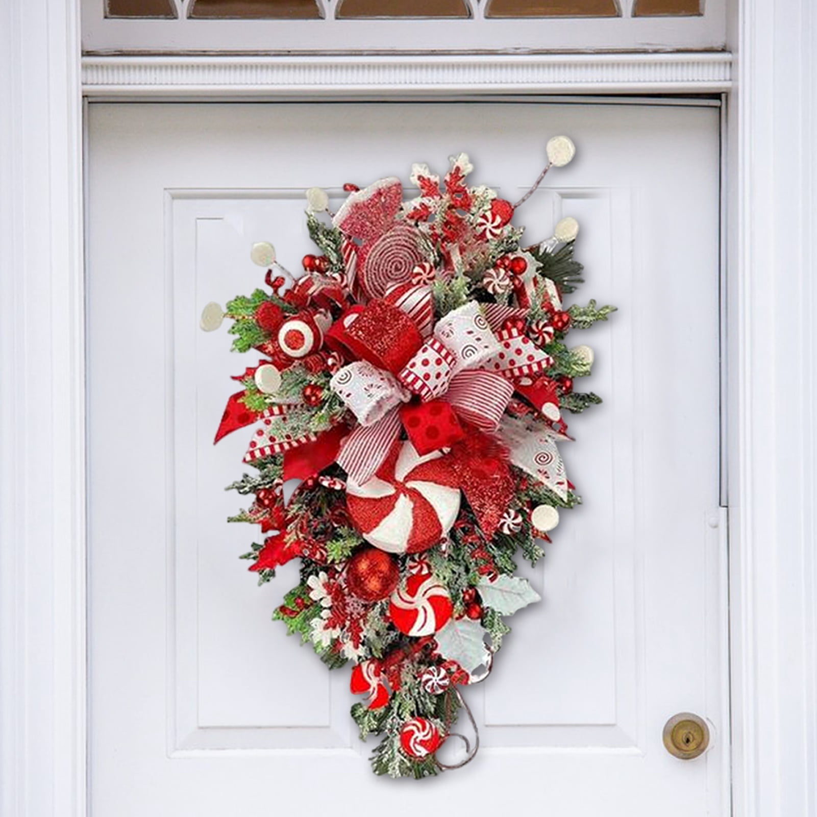 BigTiny Christmas Candy Cane Wreath Teardrop Shaped Red And White ...