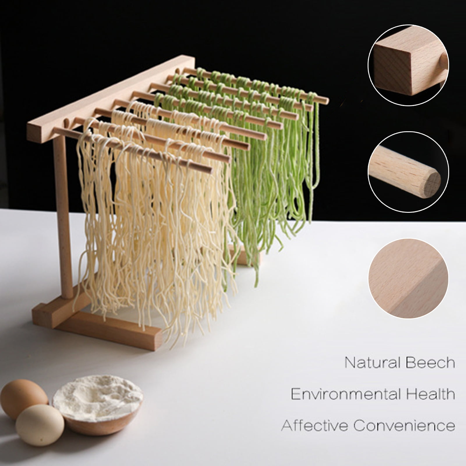 BigTiny Collapsible Wooden Pasta Drying Rack 8 Arm Foldable Homemade ...
