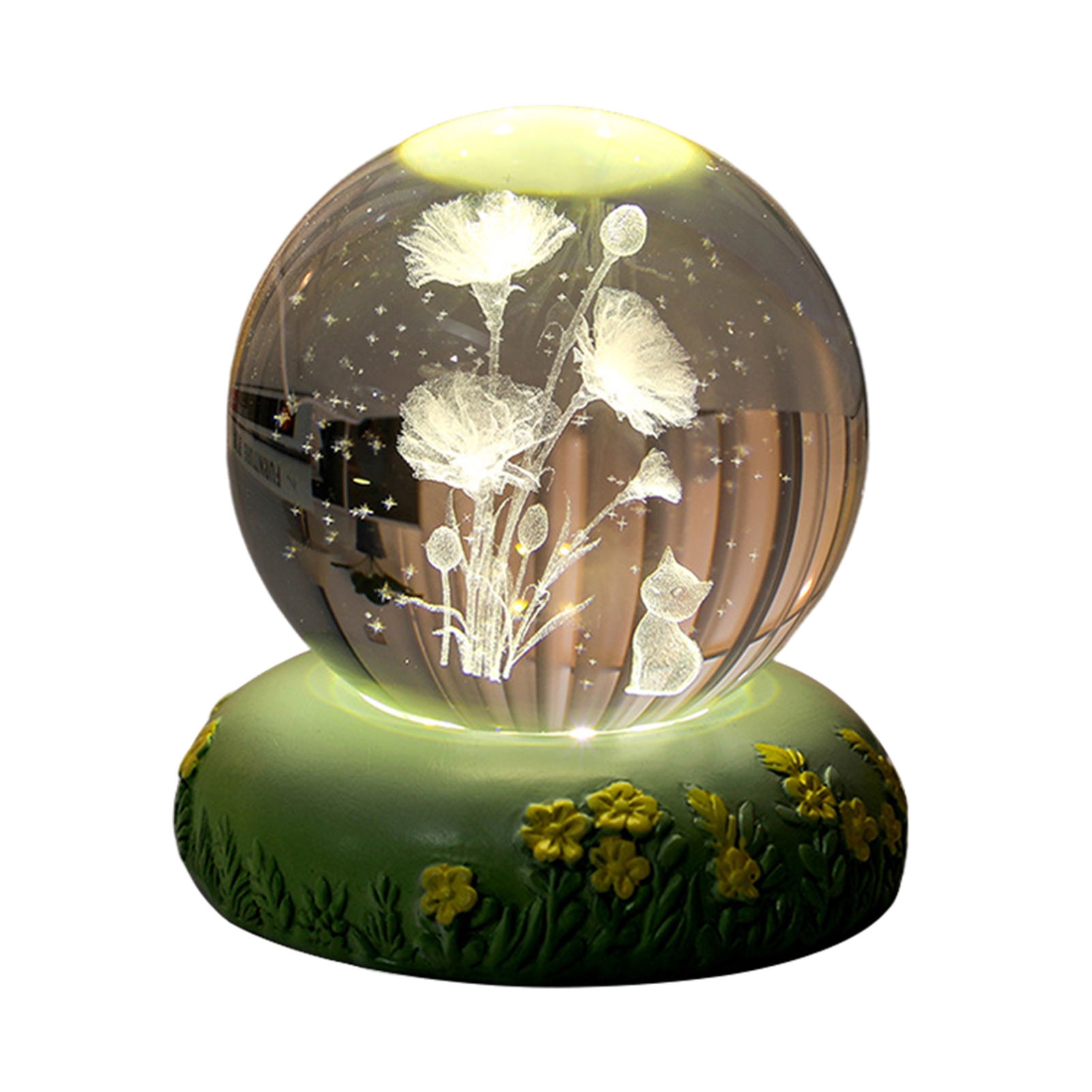 BigTiny Flower Faux Crystal Ball Night Light 3D Rose Tulip Carnation ...