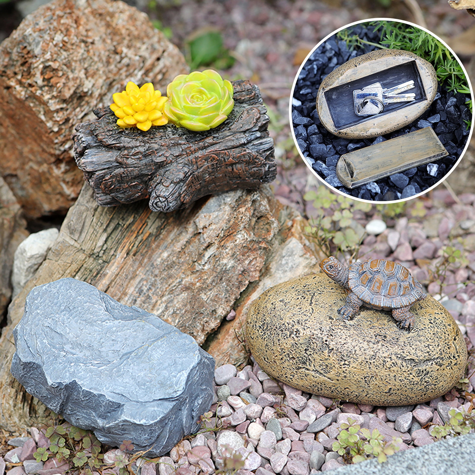 BigTiny Garden Ornament Key Hider Simulation Stone Design Waterproof ...