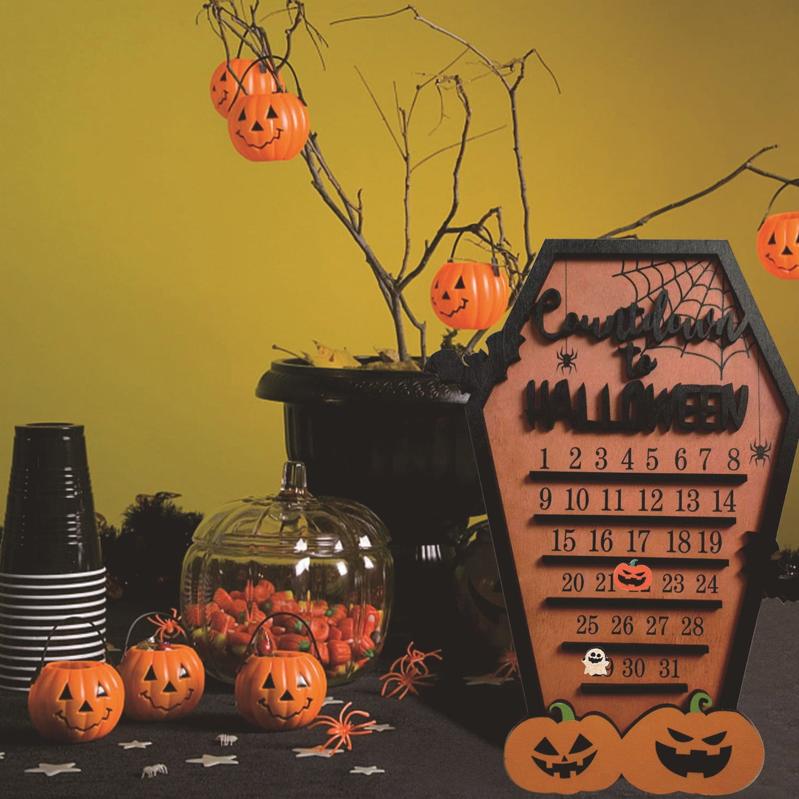 BigTiny Halloween Countdown Calendar Wooden Ghost Pumpkin Countdown ...