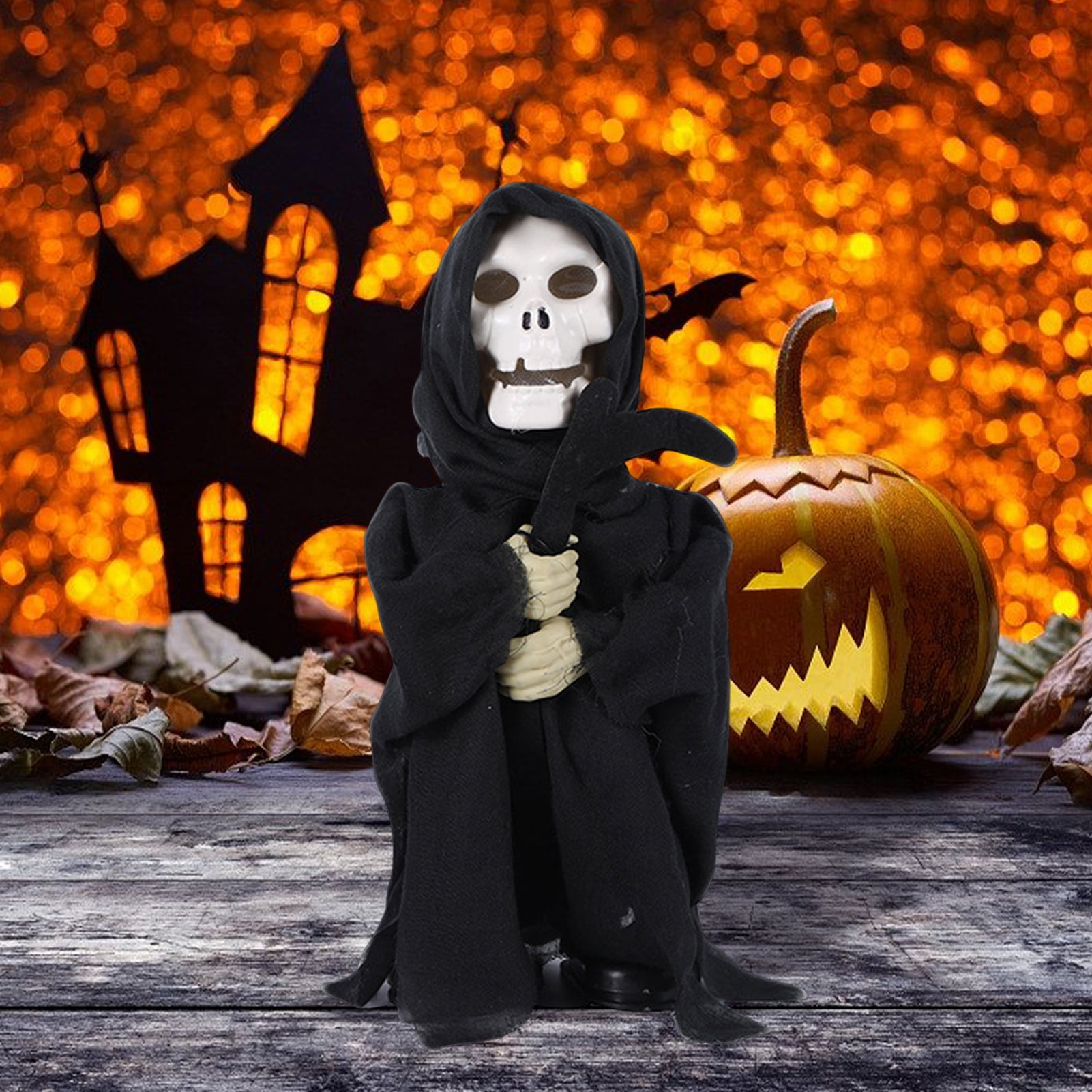 BigTiny Halloween Electric Swing Skeleton Figurine Light-Up Caped Twist ...