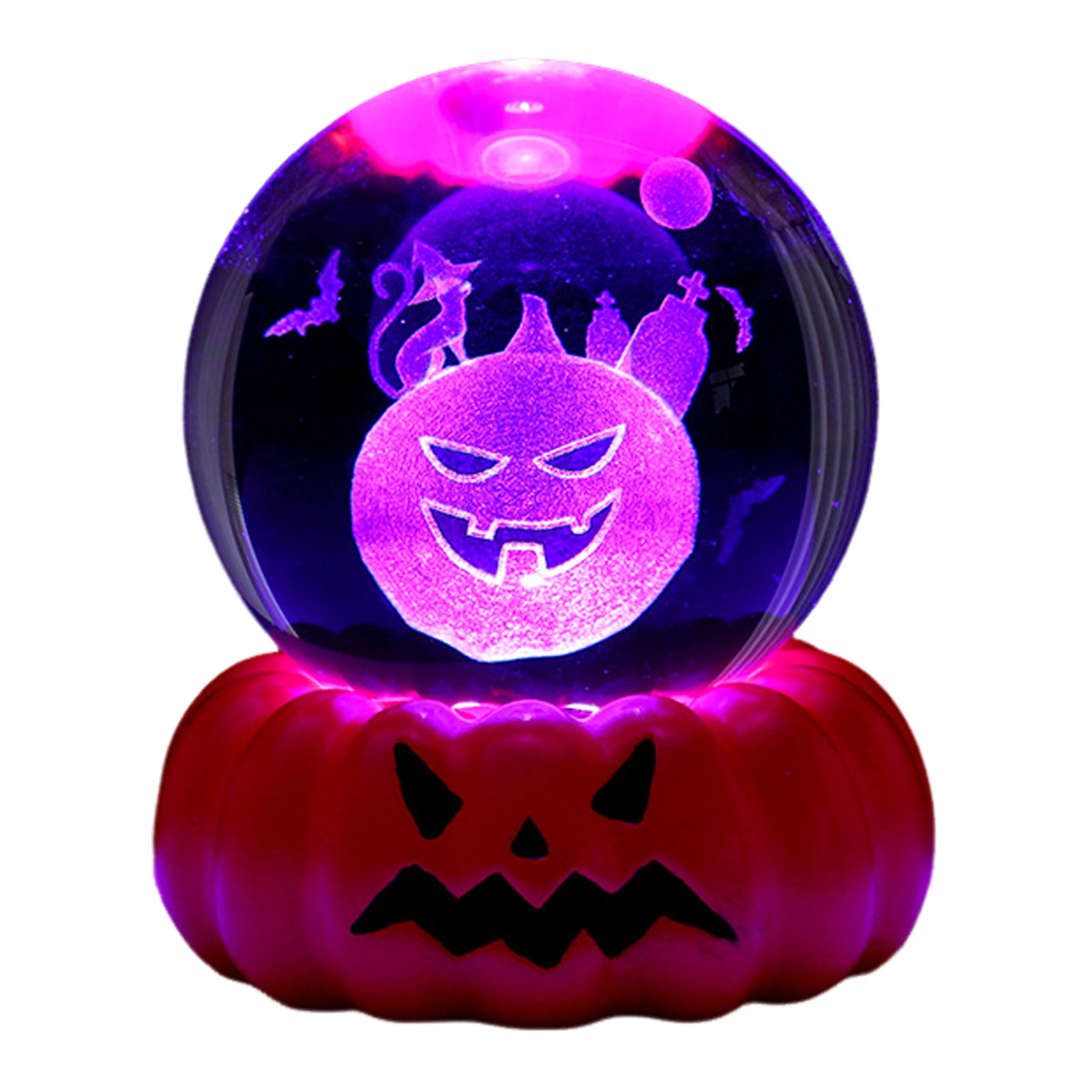BigTiny Halloween Faux Crystal Ball Night Light 3D Pumpkin Skull Witch ...
