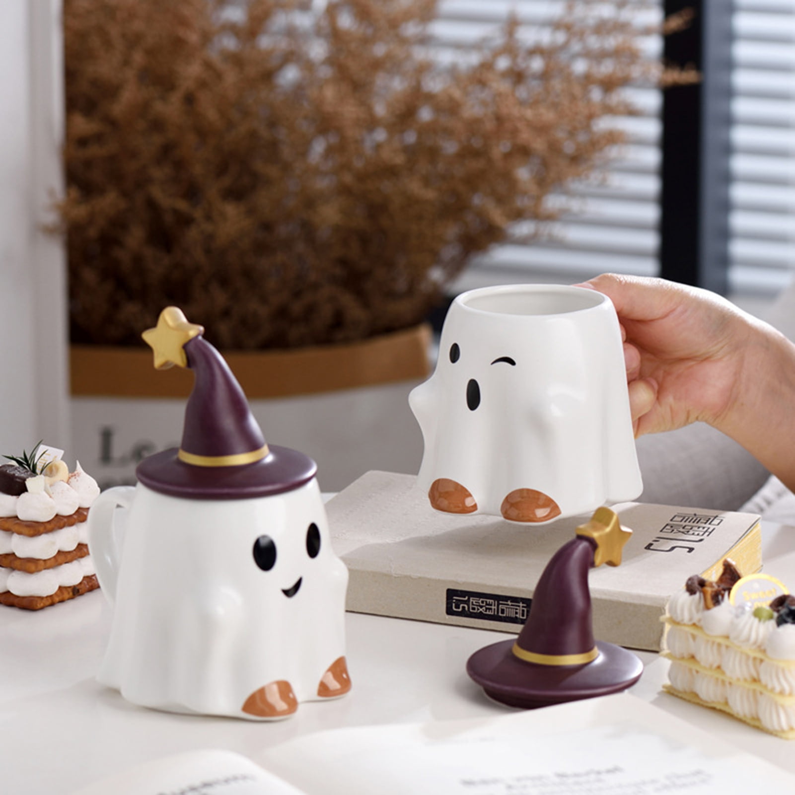 BigTiny Halloween Ghost Mug And Spoon Set Cute Ceramic Drinking Cup for ...