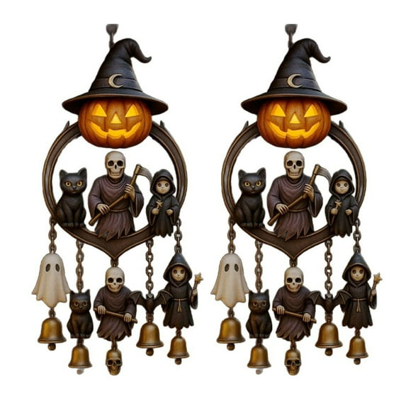 BigTiny Halloween Gothic Wind Chime Spooky Bell Chime with Pumpkin ...