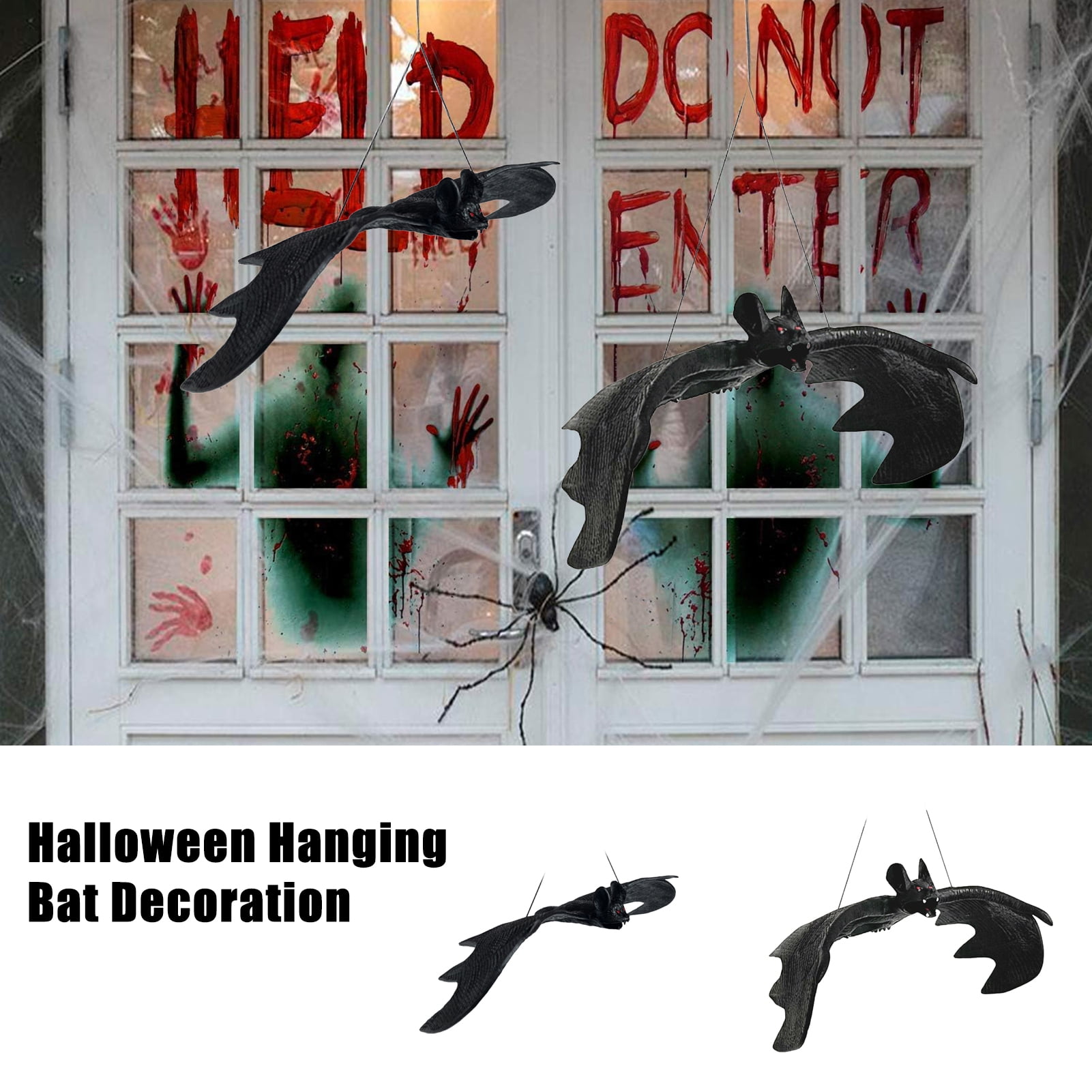 BigTiny Halloween Hanging Bat Decoration Lifelike Simulation Rubber Bat ...