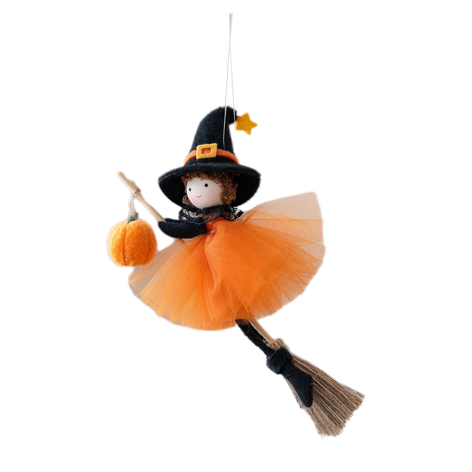 BigTiny Halloween Hanging Witch Decor Mini Plush Flying Witch Doll with ...