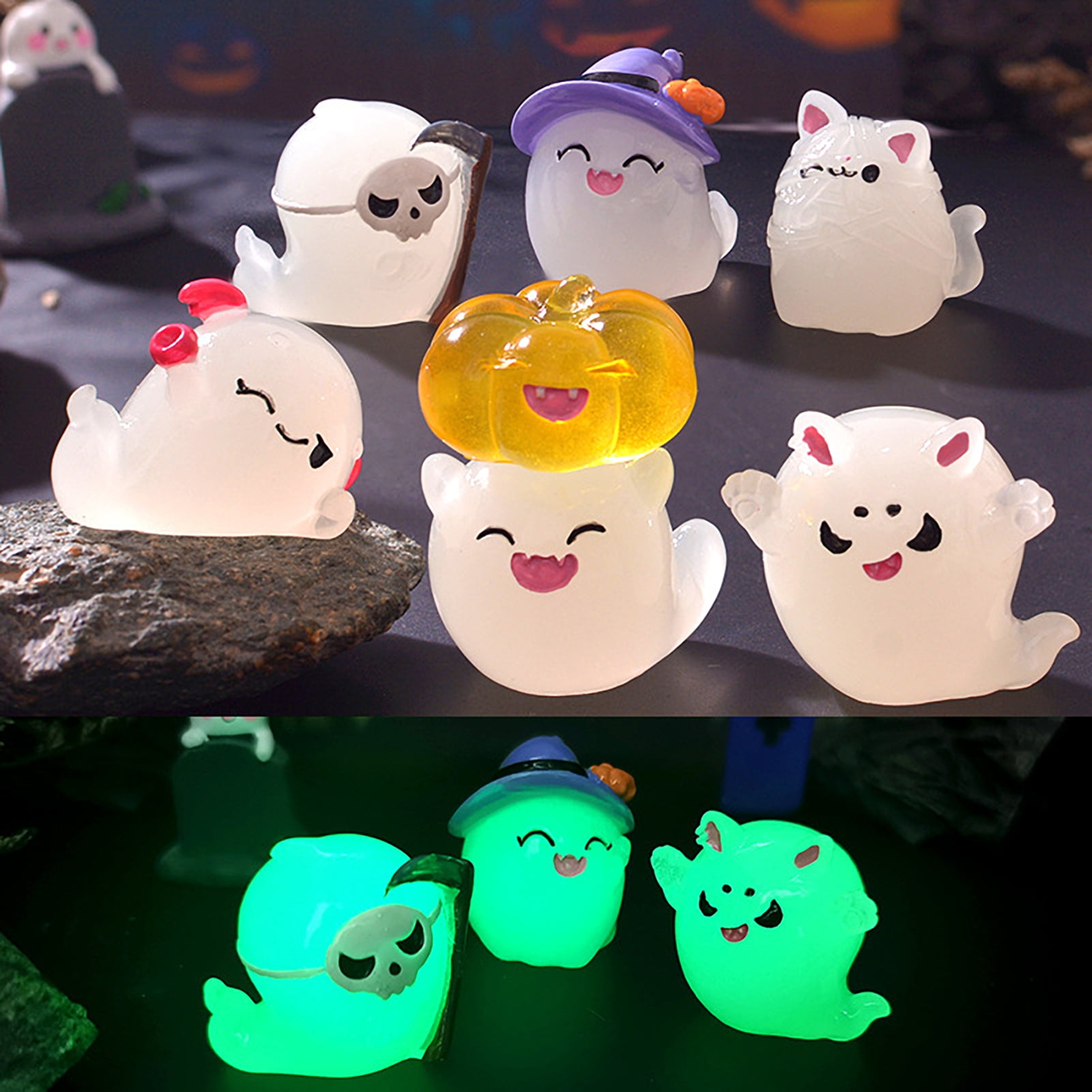 BigTiny Halloween Mini Ghost Figurine Glow-in-the-dark Resin Tiny Ghost ...