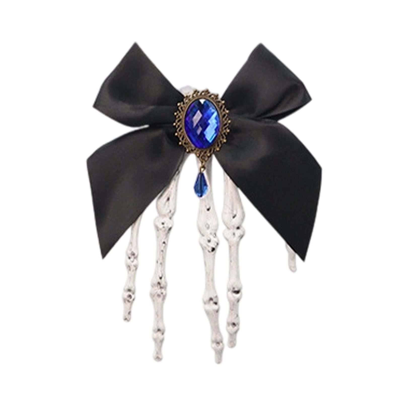 BigTiny Halloween Skeleton Hand Hair Clips with Bowknot Faux Crystal ...