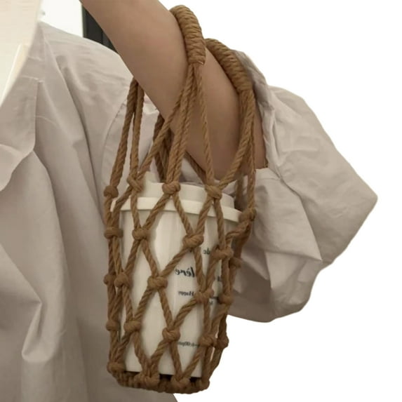 BigTiny Handwoven Cup Sling Bag Hand Knitted Reusable Coffee Cup Holder ...