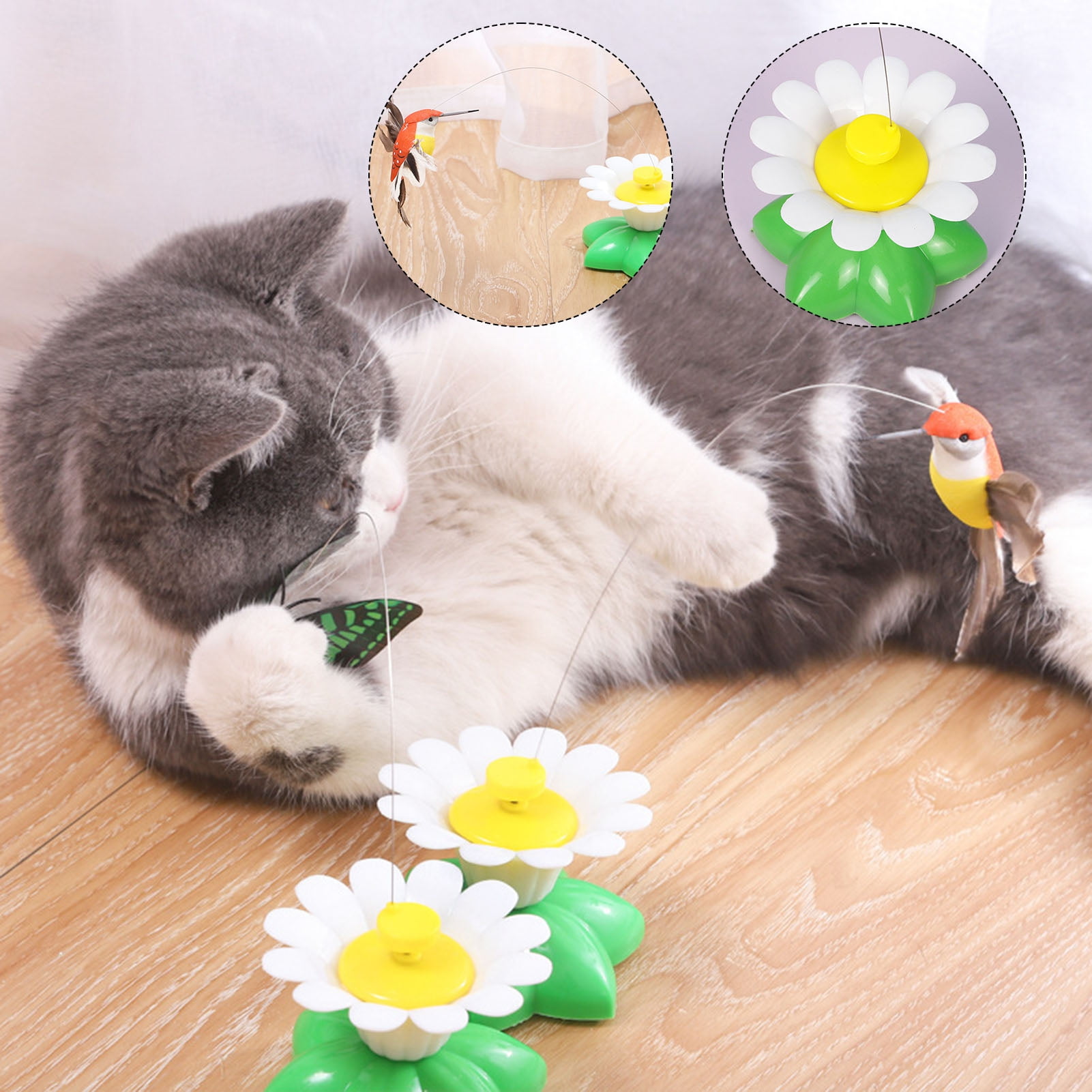 BigTiny Interactive Cat Toy with 360 Degree Rotating Flying Bird Bee ...