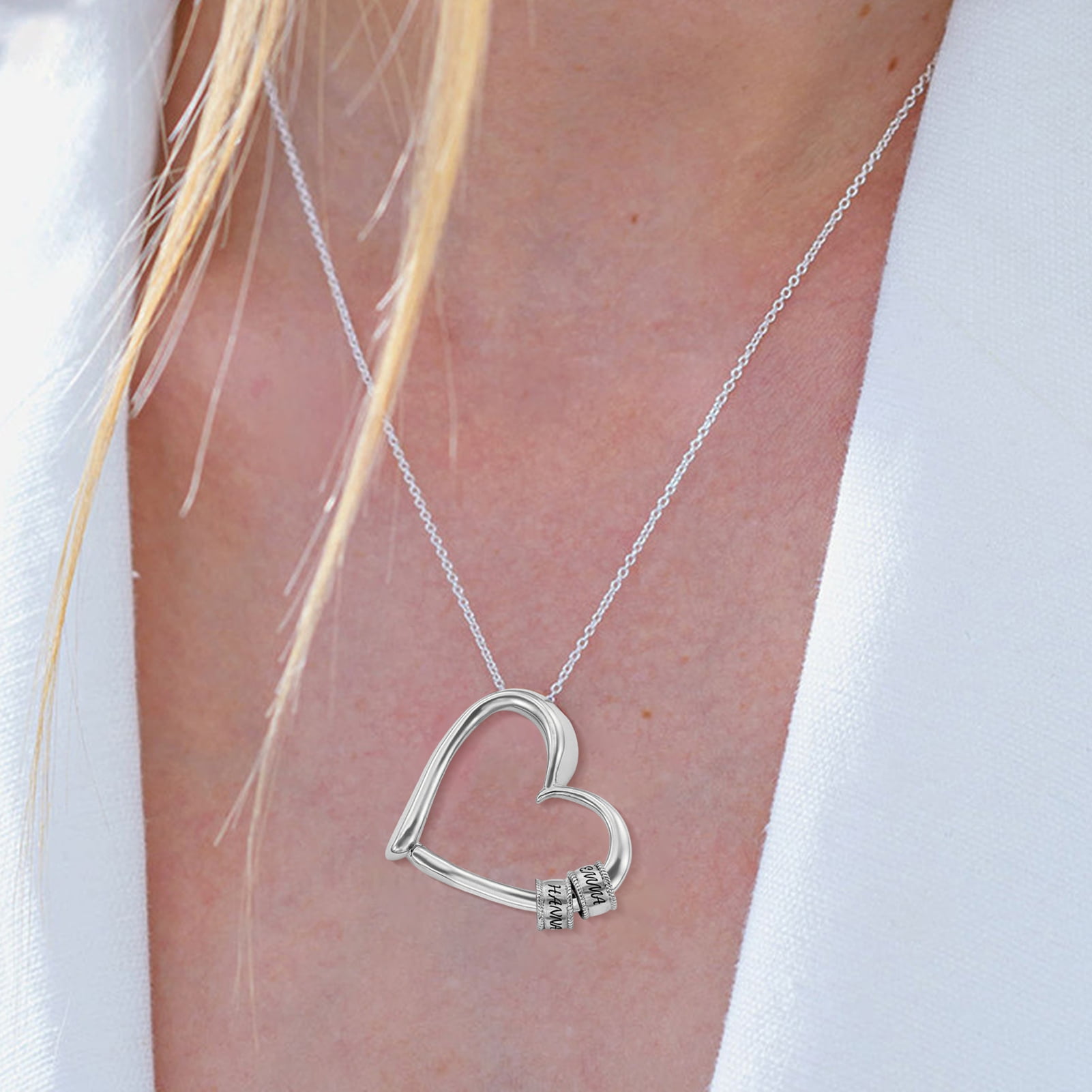 BigTiny Necklace with Engraved Beads DIY Families Names Inscribed Heart ...