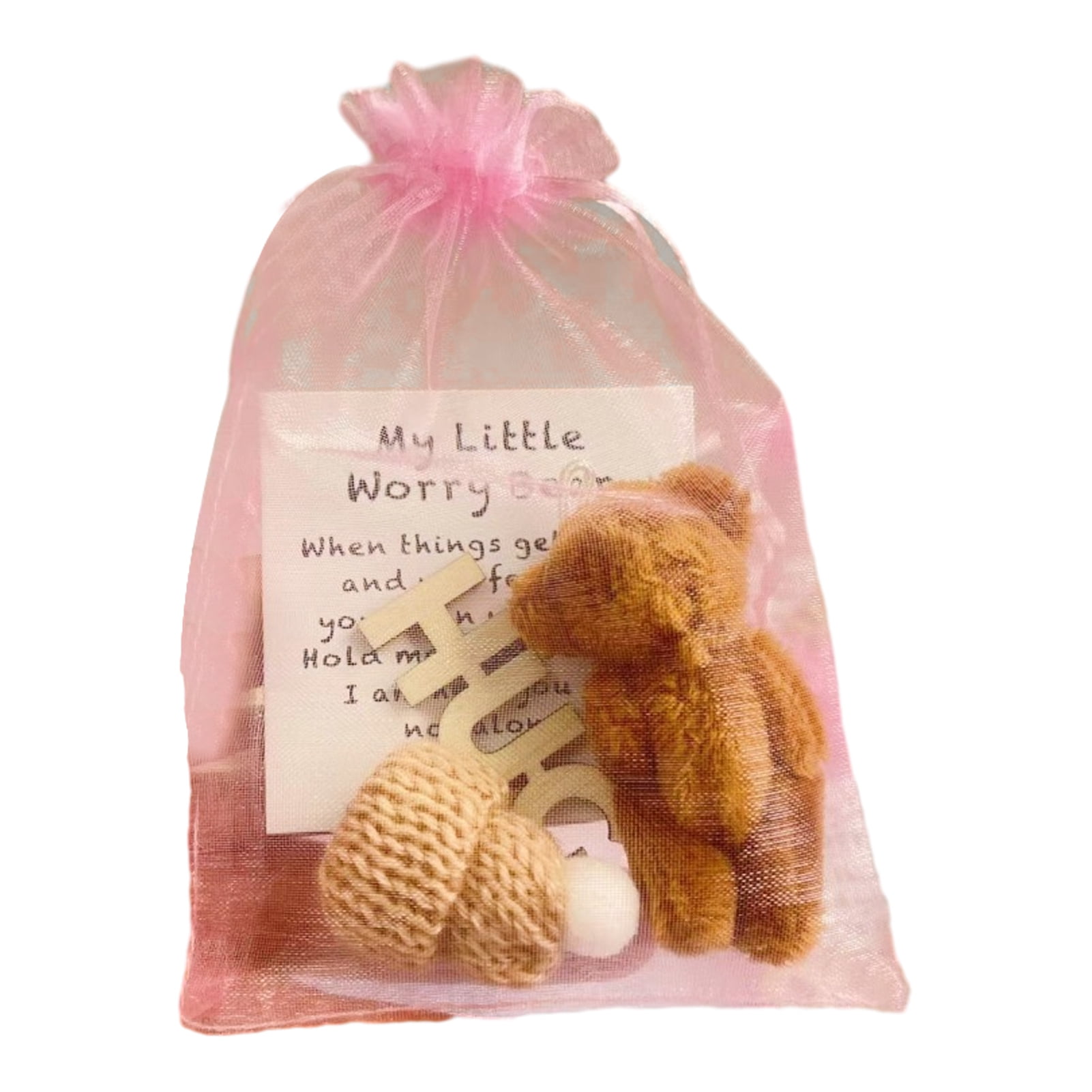 BigTiny Pocket Hug Plush Bear Toy with Encouragement Card Mesh Bag Mini ...