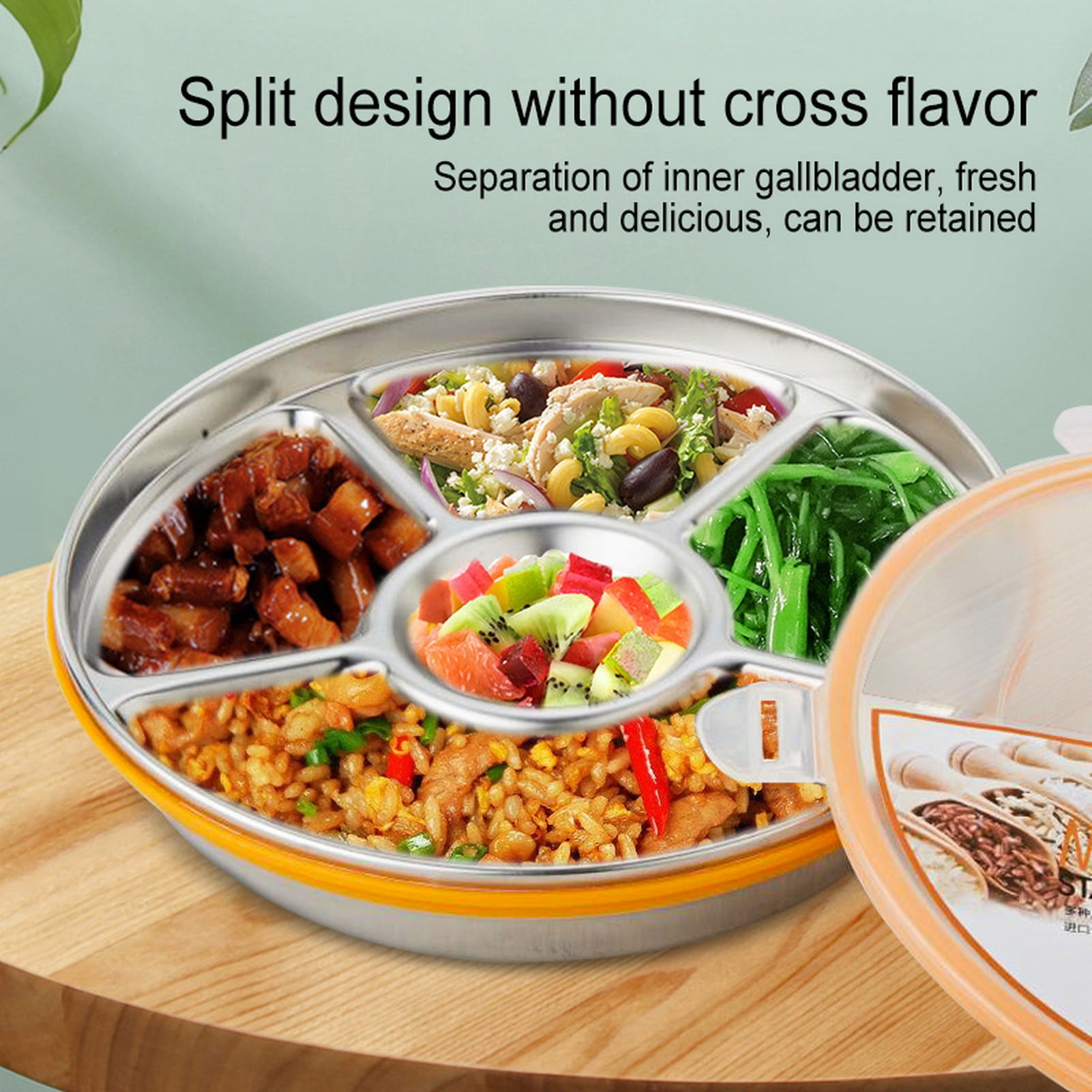 BigTiny Round Lunch Box with Clear Airtight Lid 6 Compartments Food ...