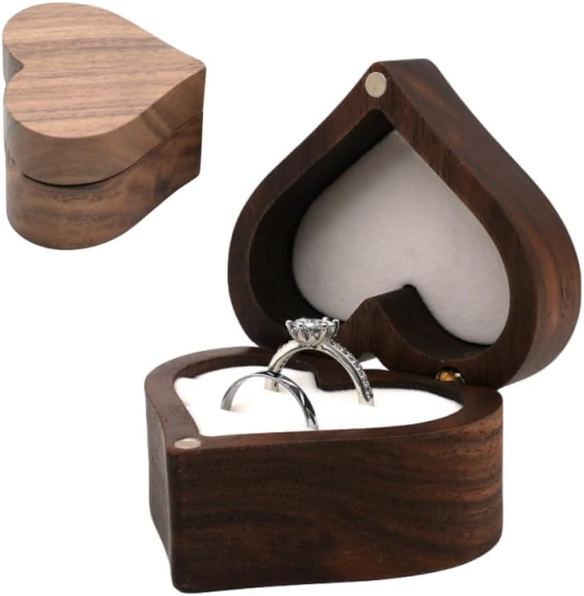 BigTree Wooden Ring Box Rustic Jewelry Storage Box Vintage Holder for 2 ...