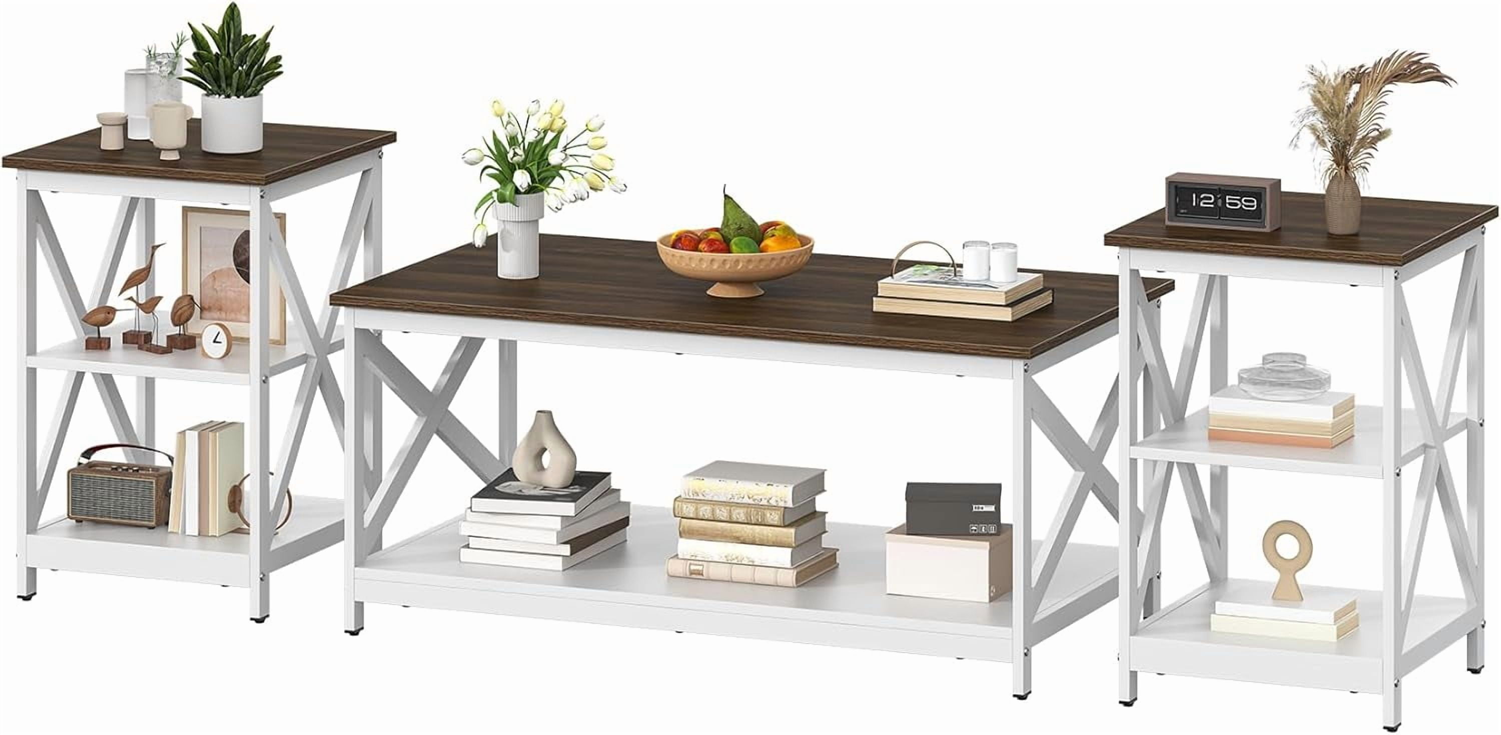 Bigbiglife Living Room Coffee Table Set of 3, Industrial X-Design ...