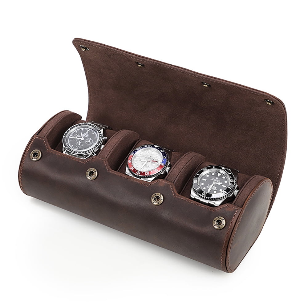 Bigcan Vintage Crazy Horse Leather 3-Watch Roll Case – Portable Storage ...
