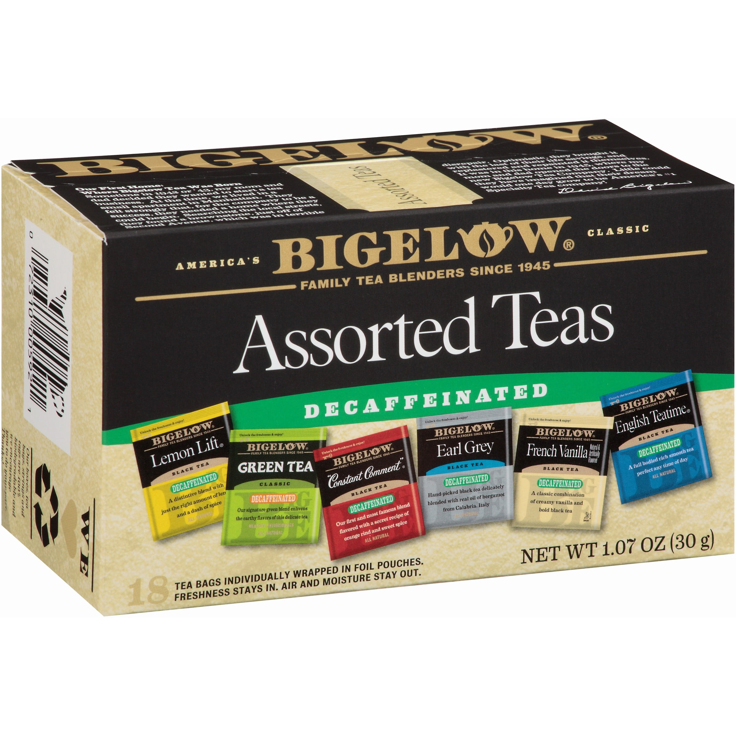 Bigelow Assorted Decaffeinated Variety Pack, Tea Bags, 18 Count, 4 Pack ...