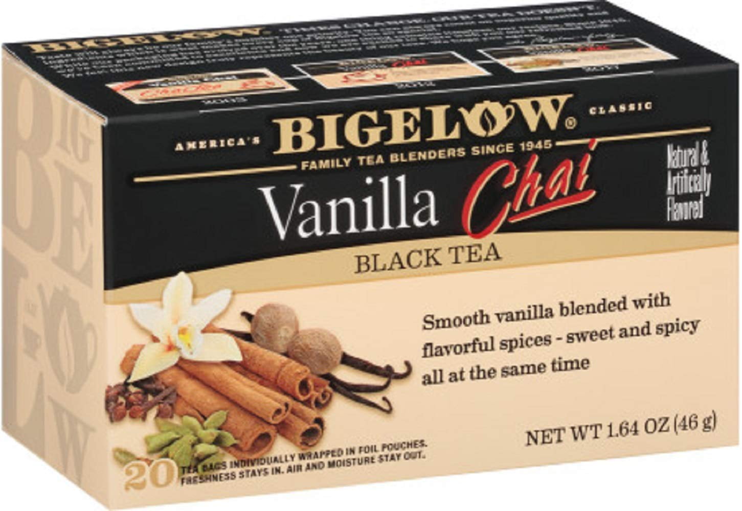 Bigelow Tea Vanilla Chai Black Tea Bags, Spiced with Cardamom, Cinnamon ...