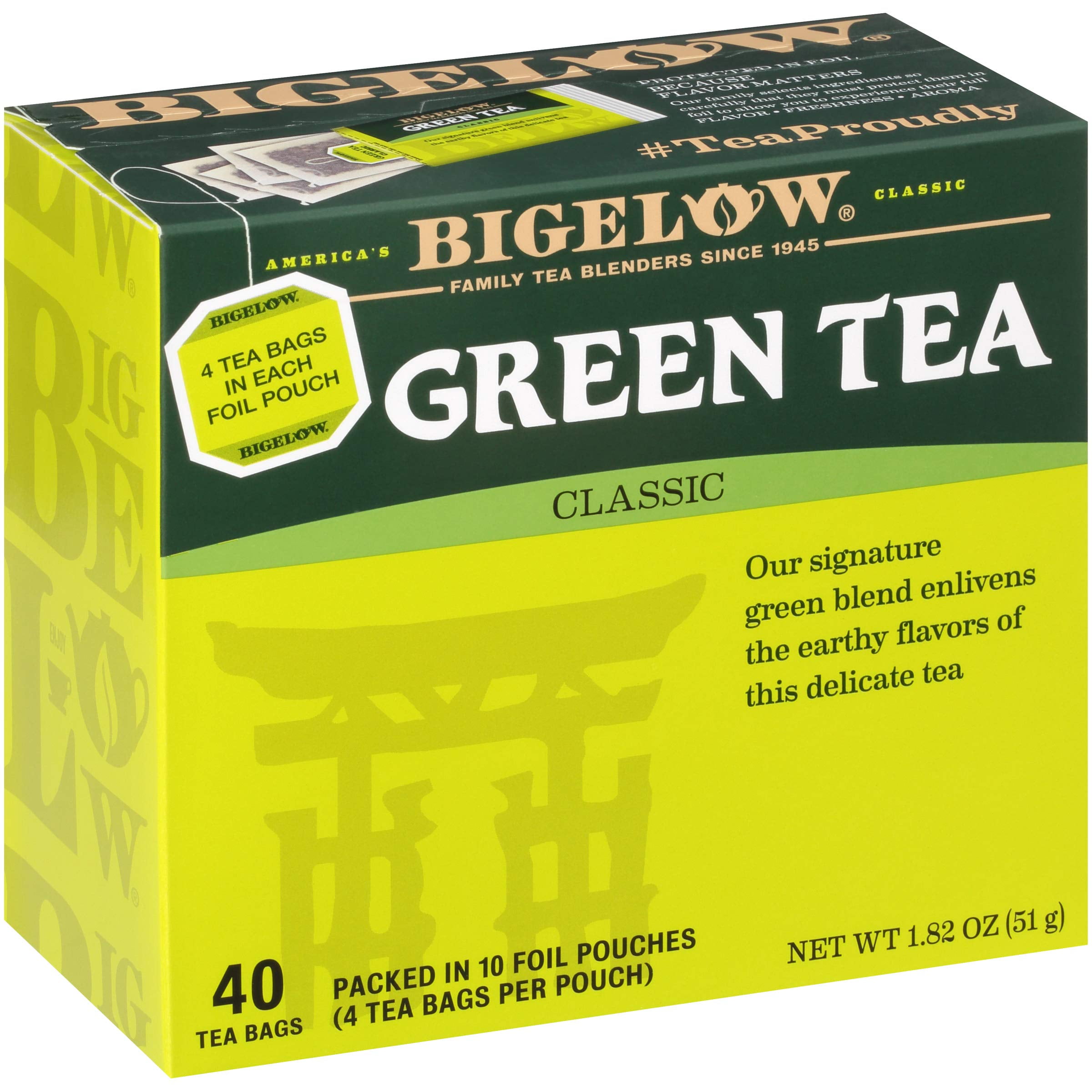 Bigelow Classic Green Tea Bags, 40-Count Boxes (Pack of 6), Caffeinated ...