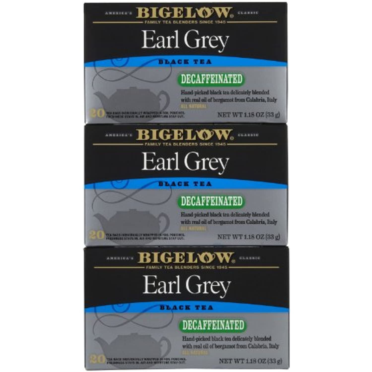 Bigelow Tea Decaf Earl Grey Tea Bags, 20 Ct, 3 Pk, Kosher, Lemon Flavor ...