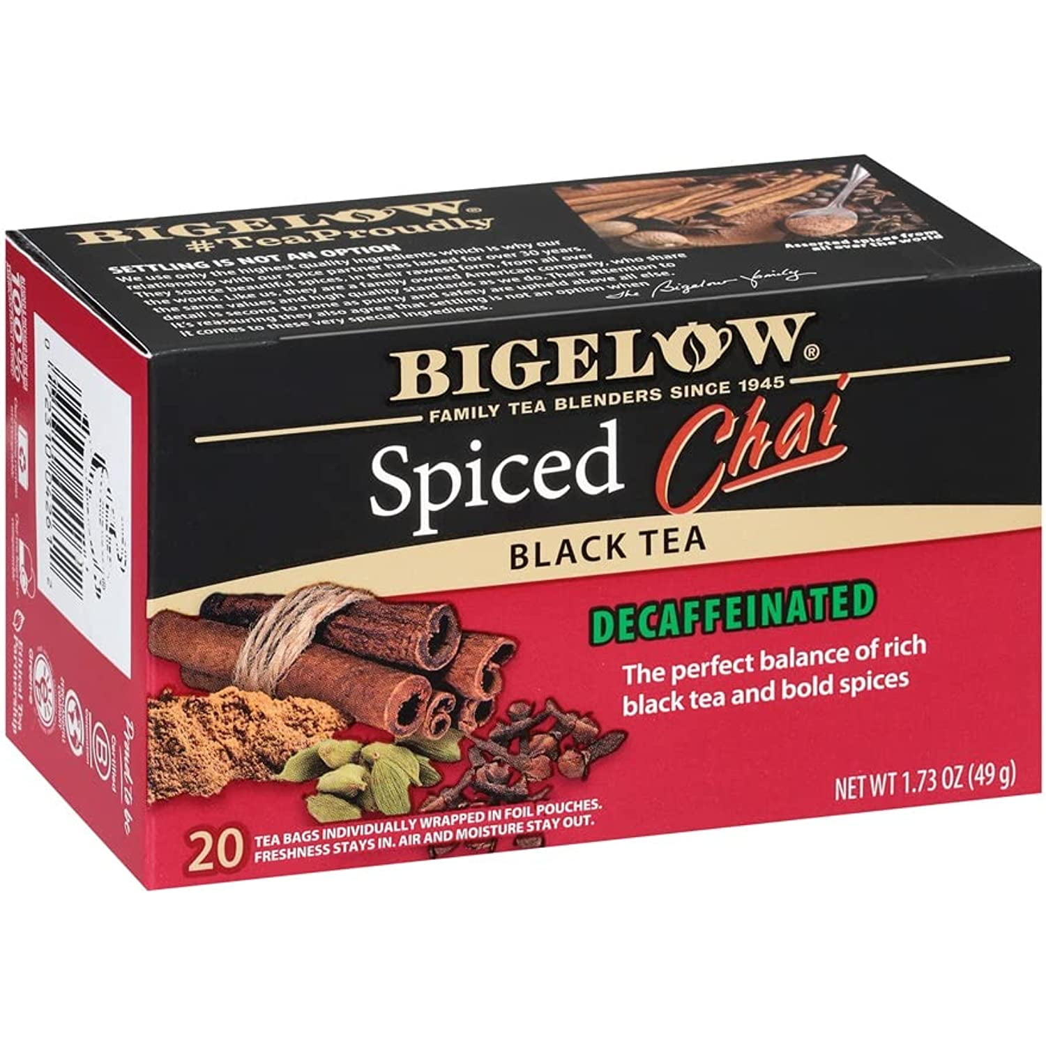 Bigelow Tea, Decaffeinated Spiced Chai Black Tea, 120 Individually Wrapped Bags, Kosher ...