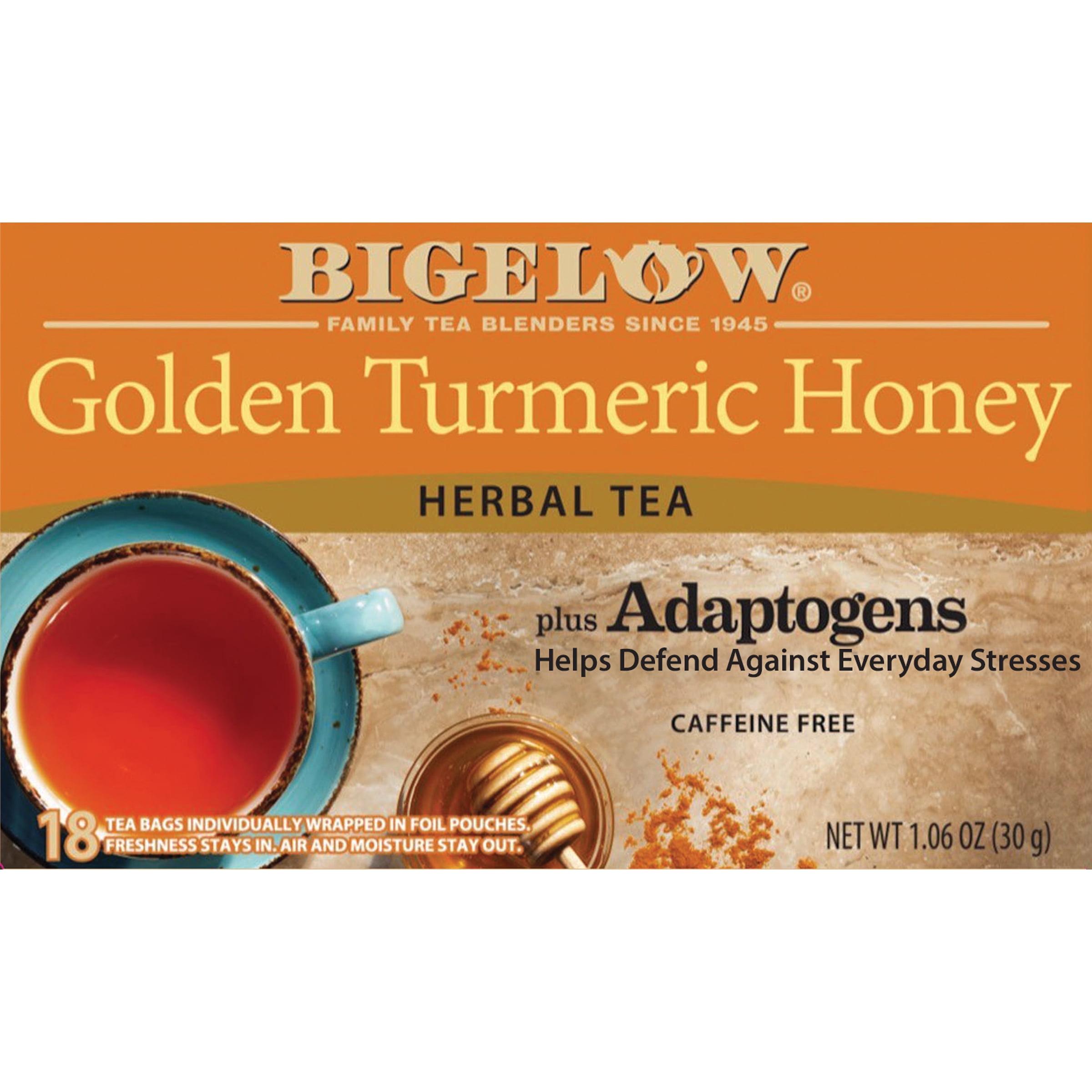 Bigelow Golden Turmeric Honey, Caffeine Free Herbal Tea Bags, 18 Count ...