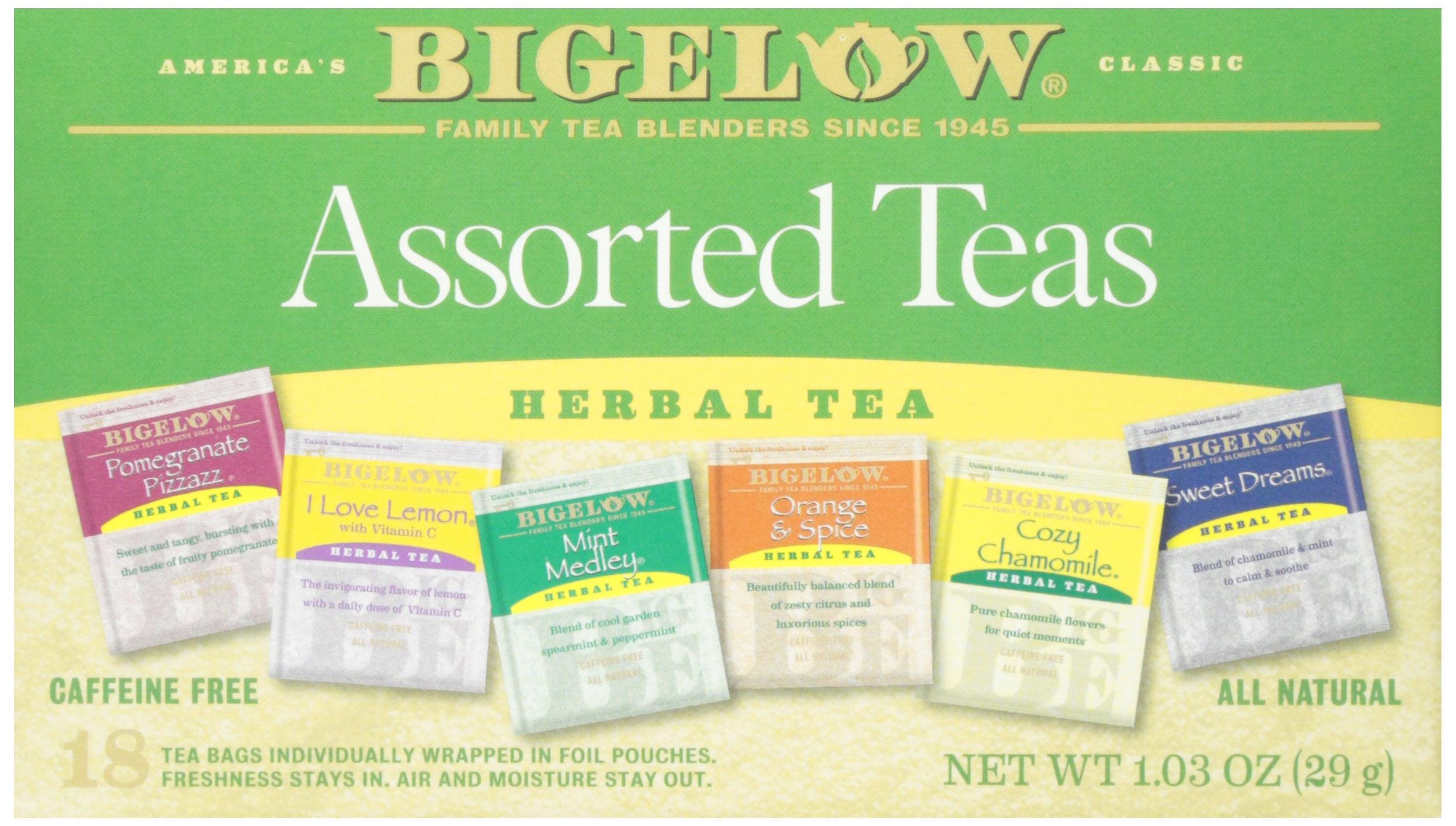 Bigelow Herbal Teas Six Flavor Assortment, 18 Bags - Walmart.com