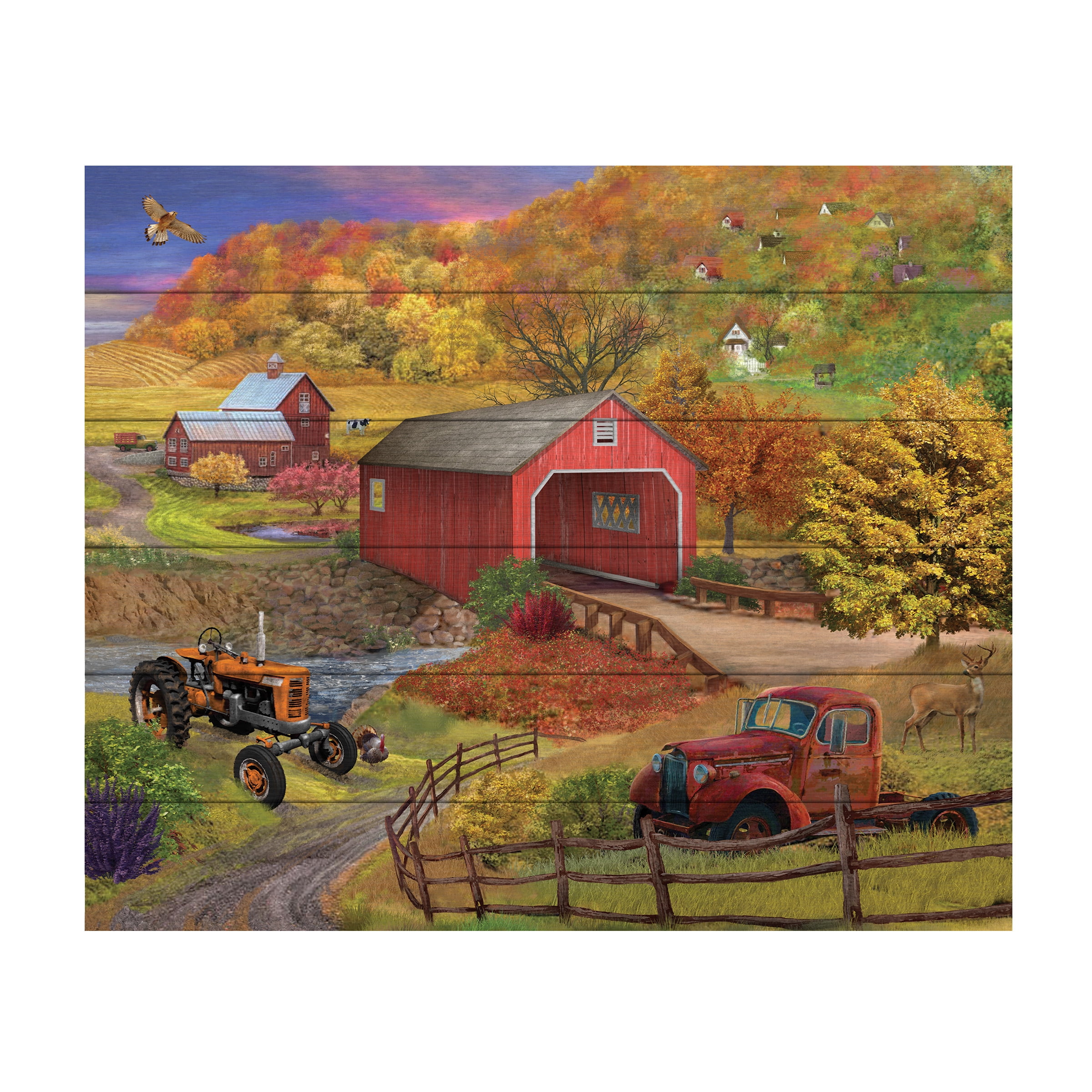 Bigelow Illustrations 'Fall Bridge' Wood Slat Art 18x22 - Walmart.com