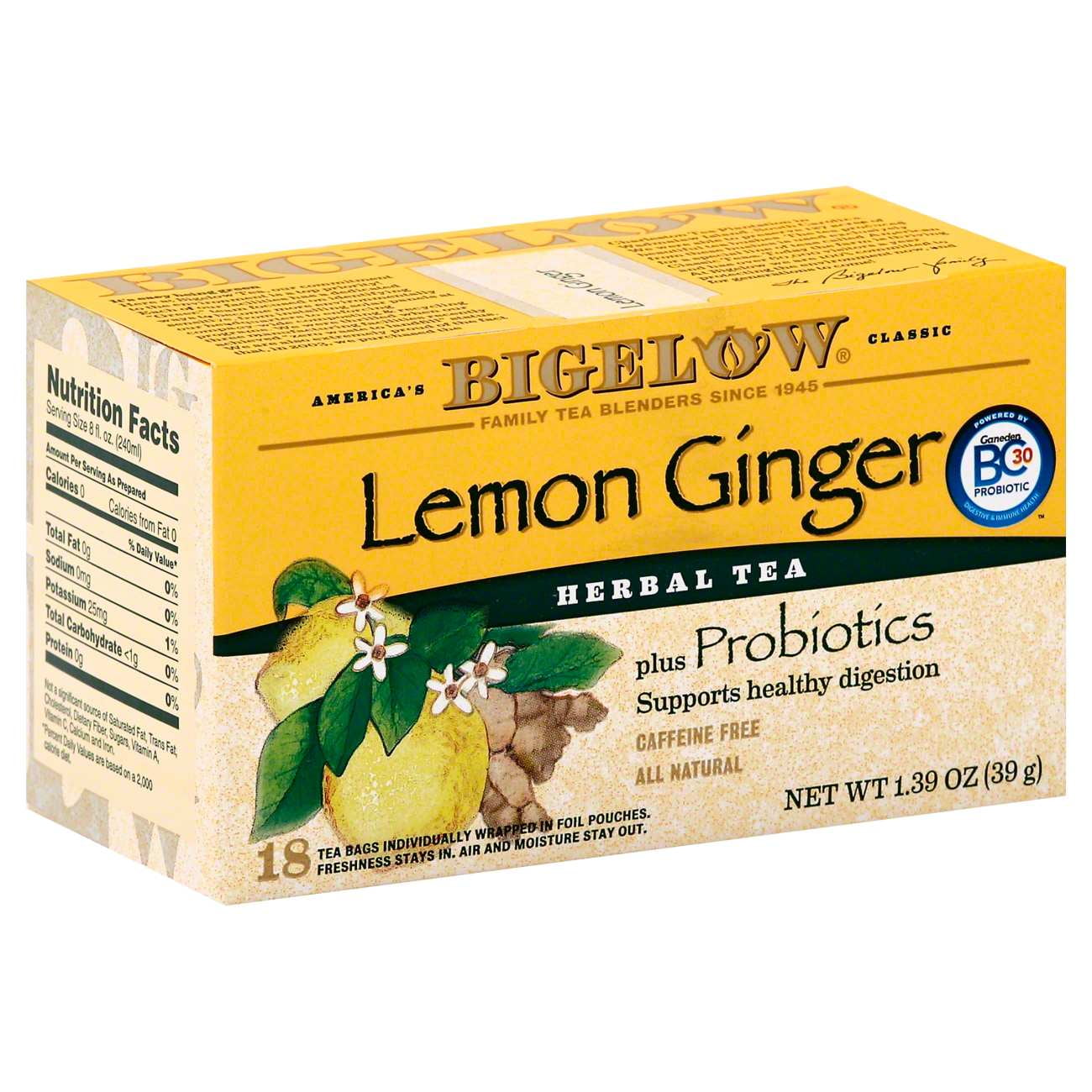 Bigelow Lemon Ginger Herb Plus Probiotics Tea Bags 18 ct - Walmart.com